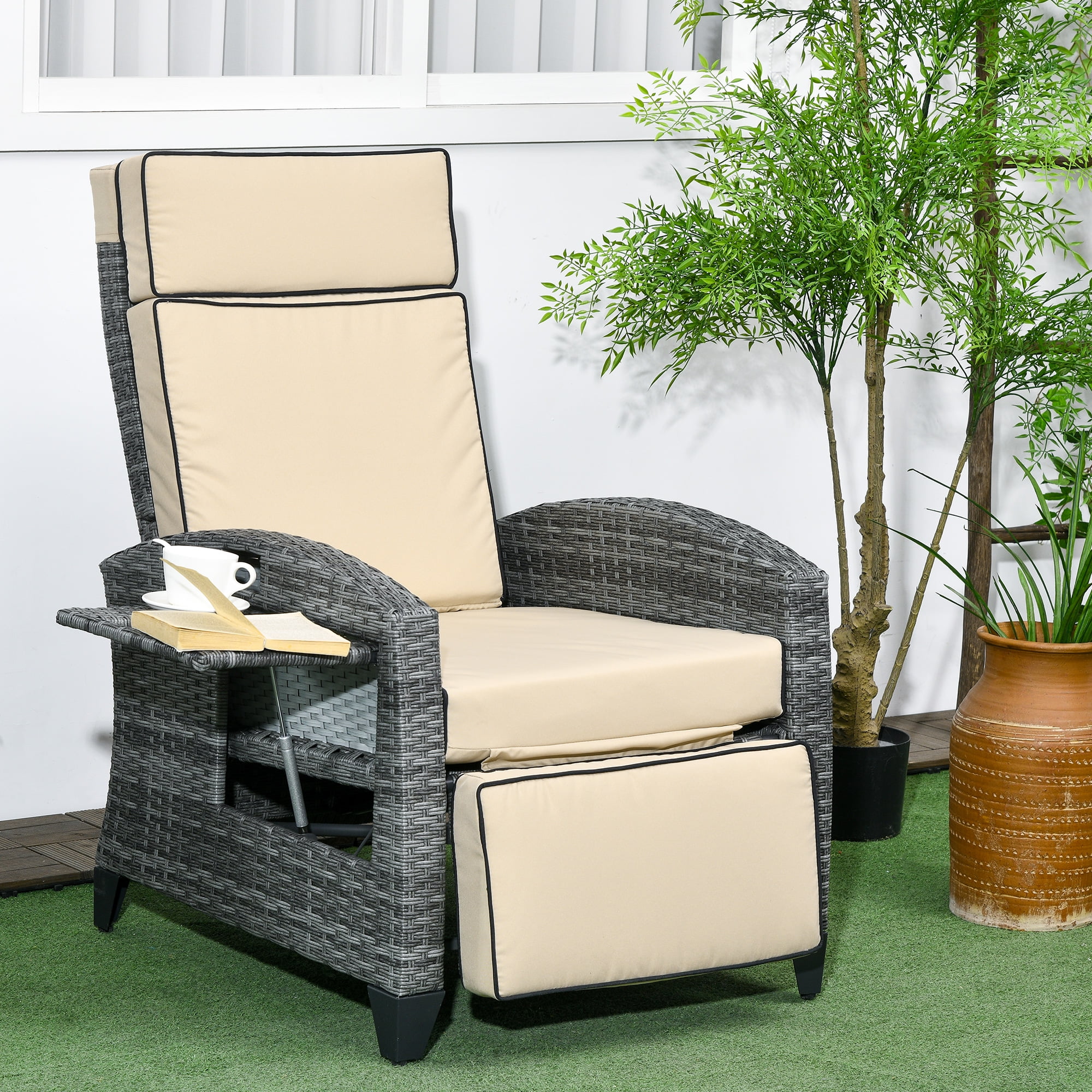 Outsunny Patio Reclining Furniture, Outdoor Lounge Chair with ...