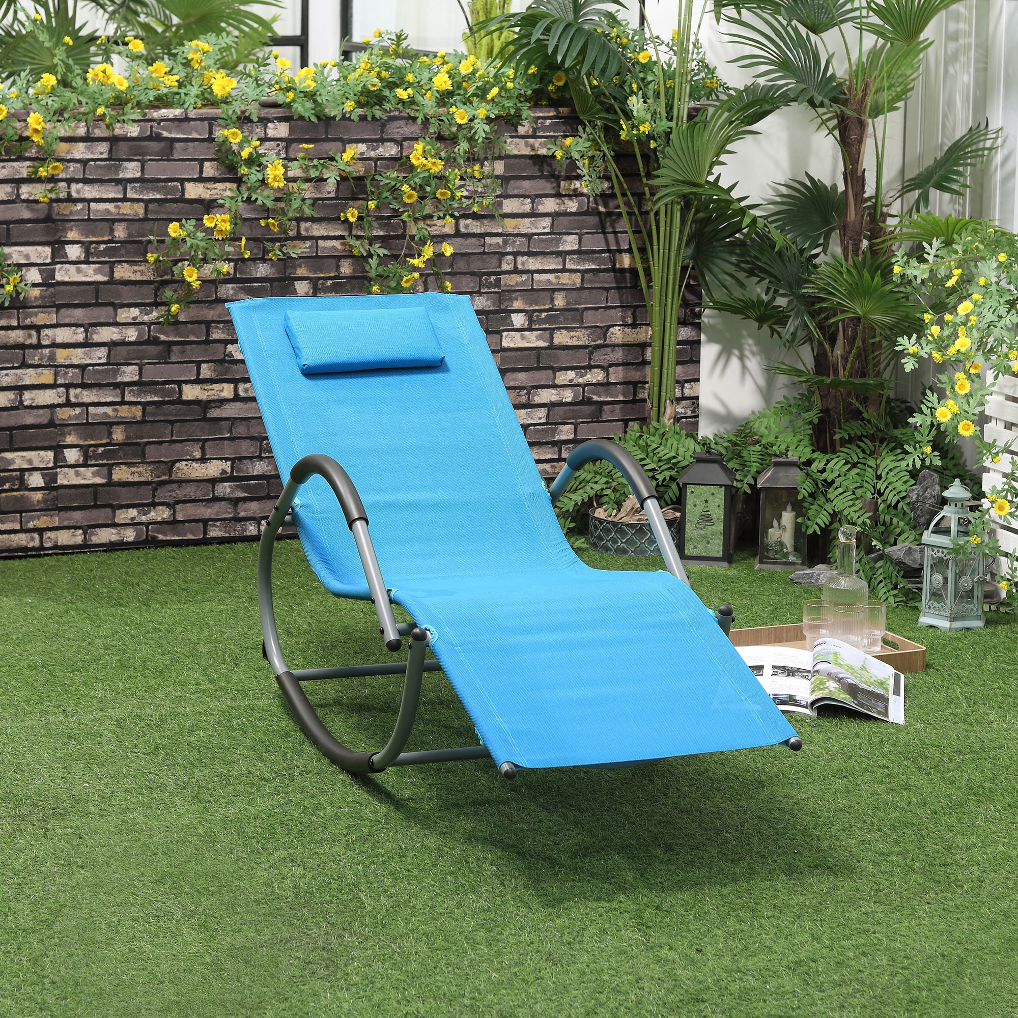 Outsunny Outdoor Rocking Chair, Chaise Lounge Pool Chair for Sun ...