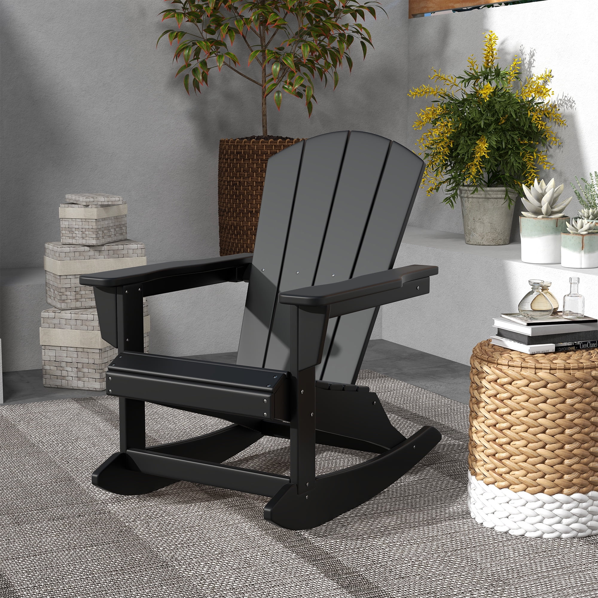 Outsunny Outdoor Rocking Chair, HDPE Adirondack Porch Rocker Chair for ...