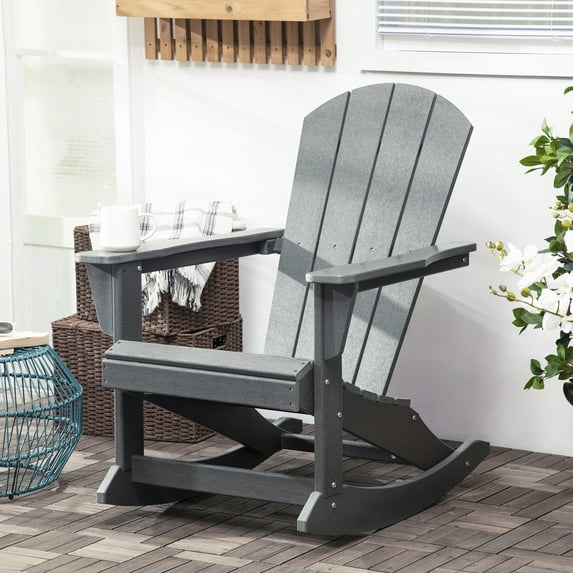 Outsunny Plastic HDPE Adirondack Outdoor Rocking Chair, Porch Rocker ...