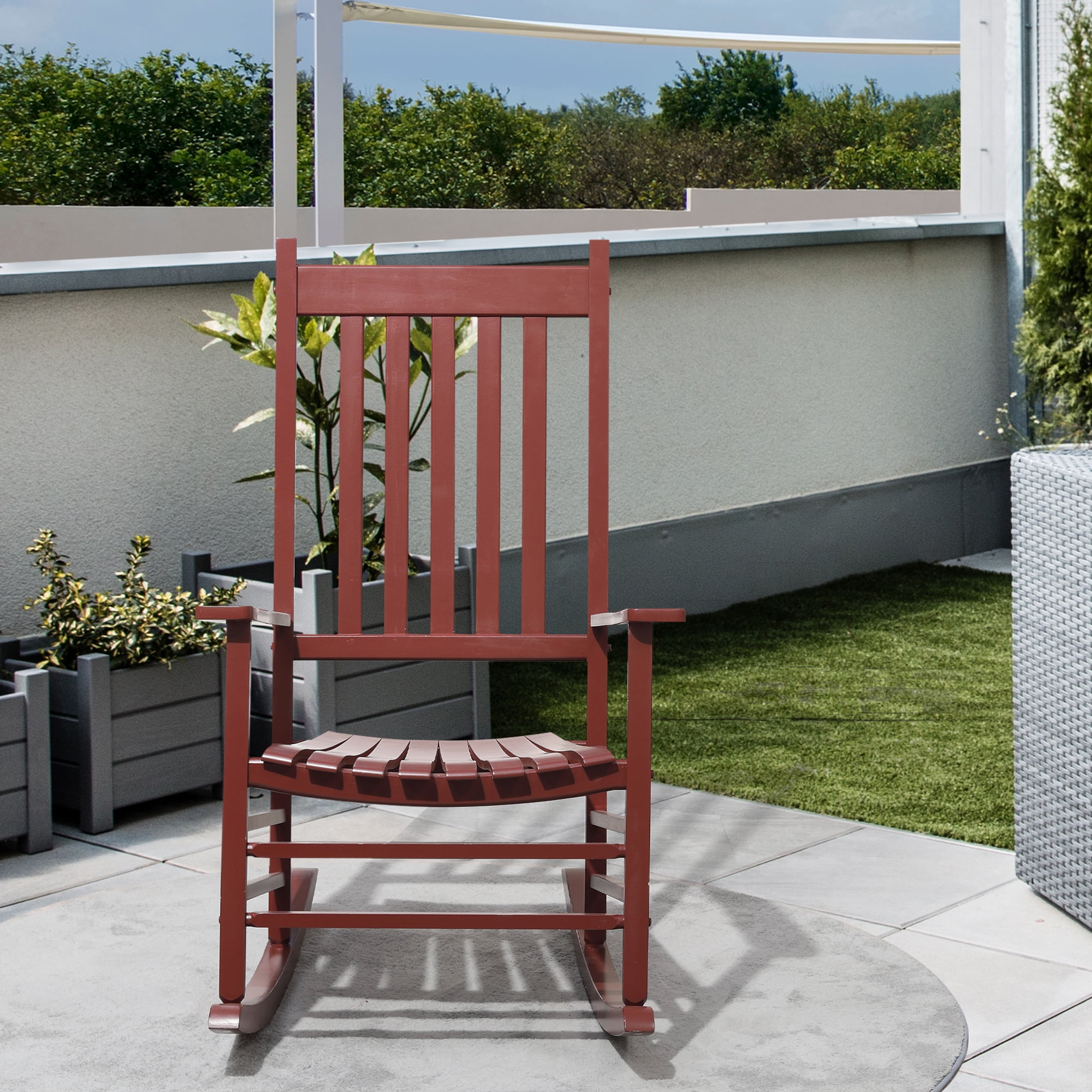 Outsunny Outdoor Rocker, High-Back Wooden Patio Chair, Smooth Armrests ...