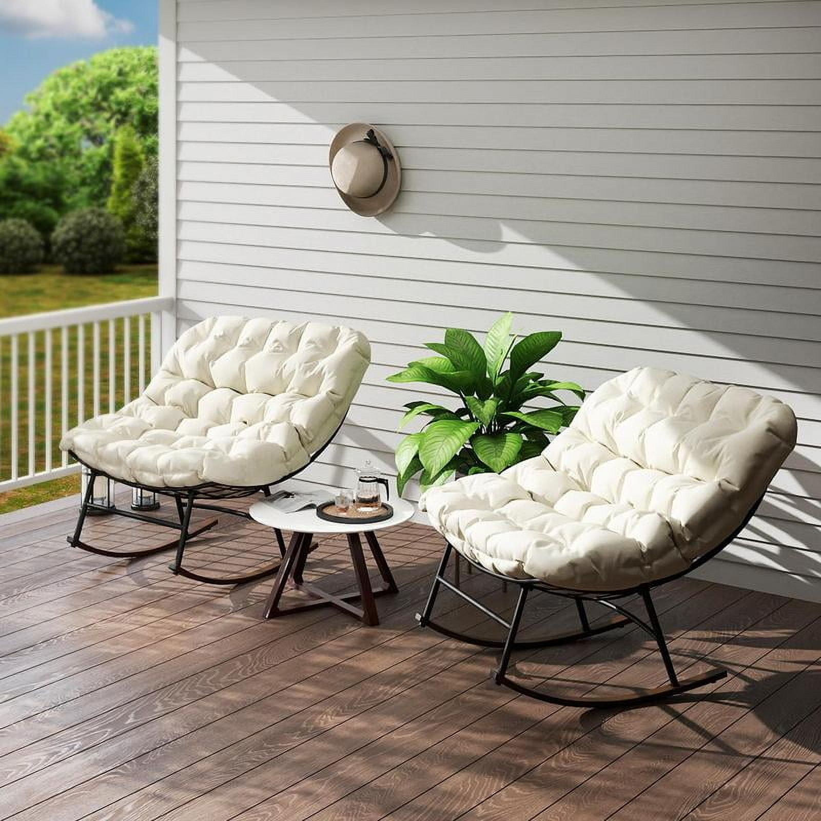 Outsunny Outdoor Rocking Chair Set of 2, Oversized Rocking Papasan ...