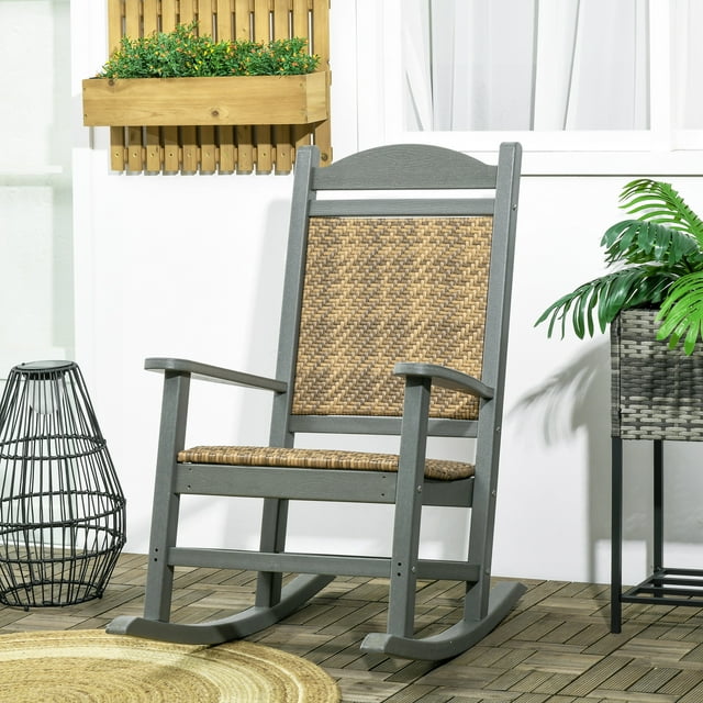 Outsunny Patio Exterior Rocking Chair, Weatherproof HDPE PE Wicker ...
