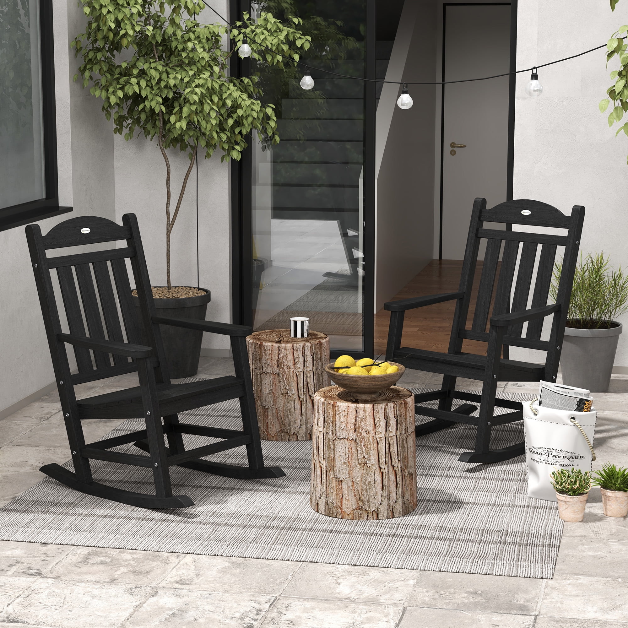 Outsunny Patio Rockers Weather Furniture, 2 Piece Set, Outdoor HDPE ...