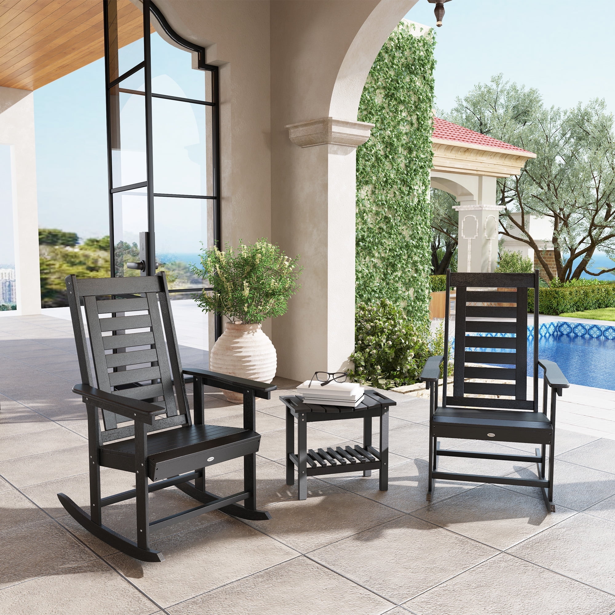 Outsunny Outdoor Rocking Chairs Set of 2, HDPE Patio Rockers with 28 ...