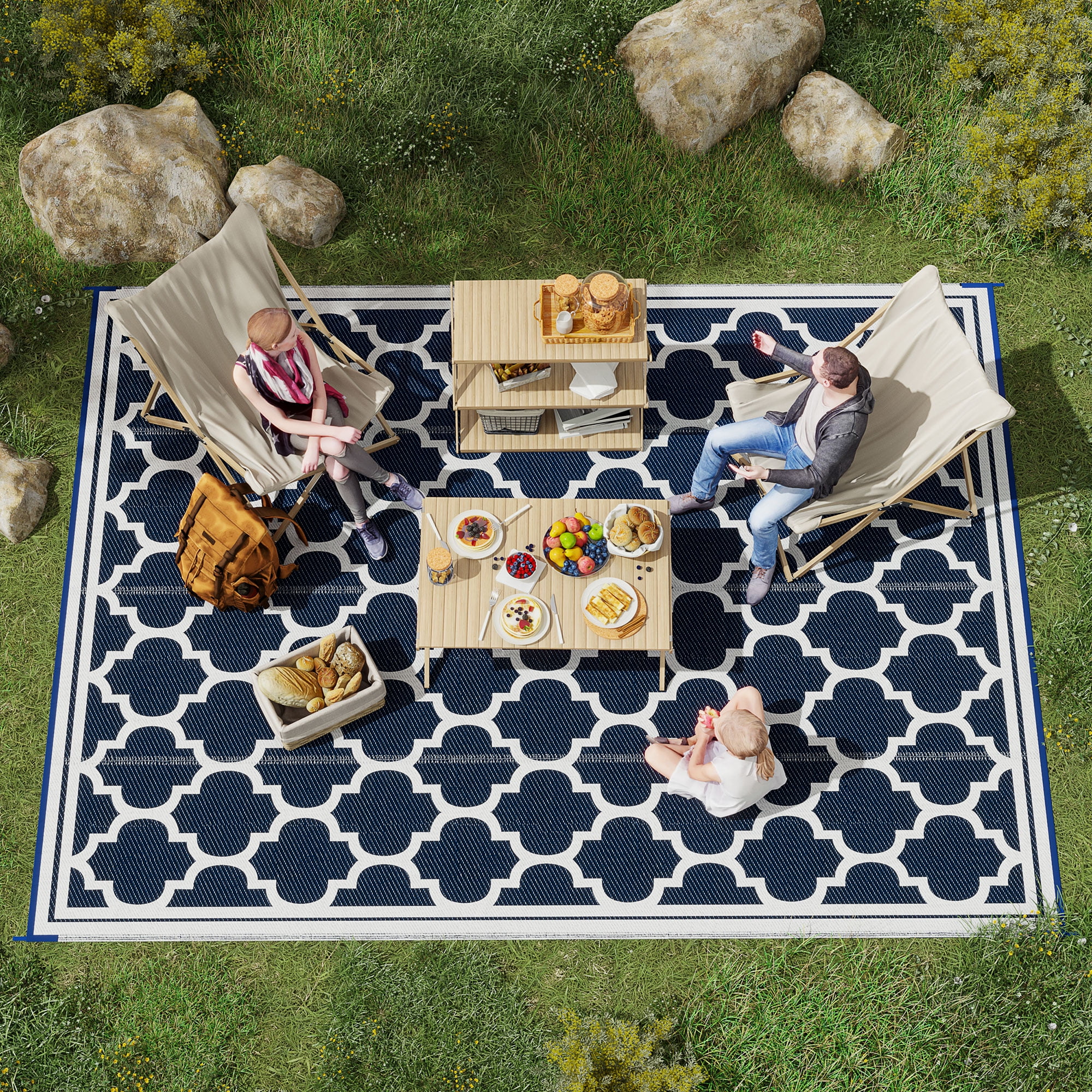 Outsunny Outdoor Plastic Rug 9x12 Feet Reversible Waterproof for ...
