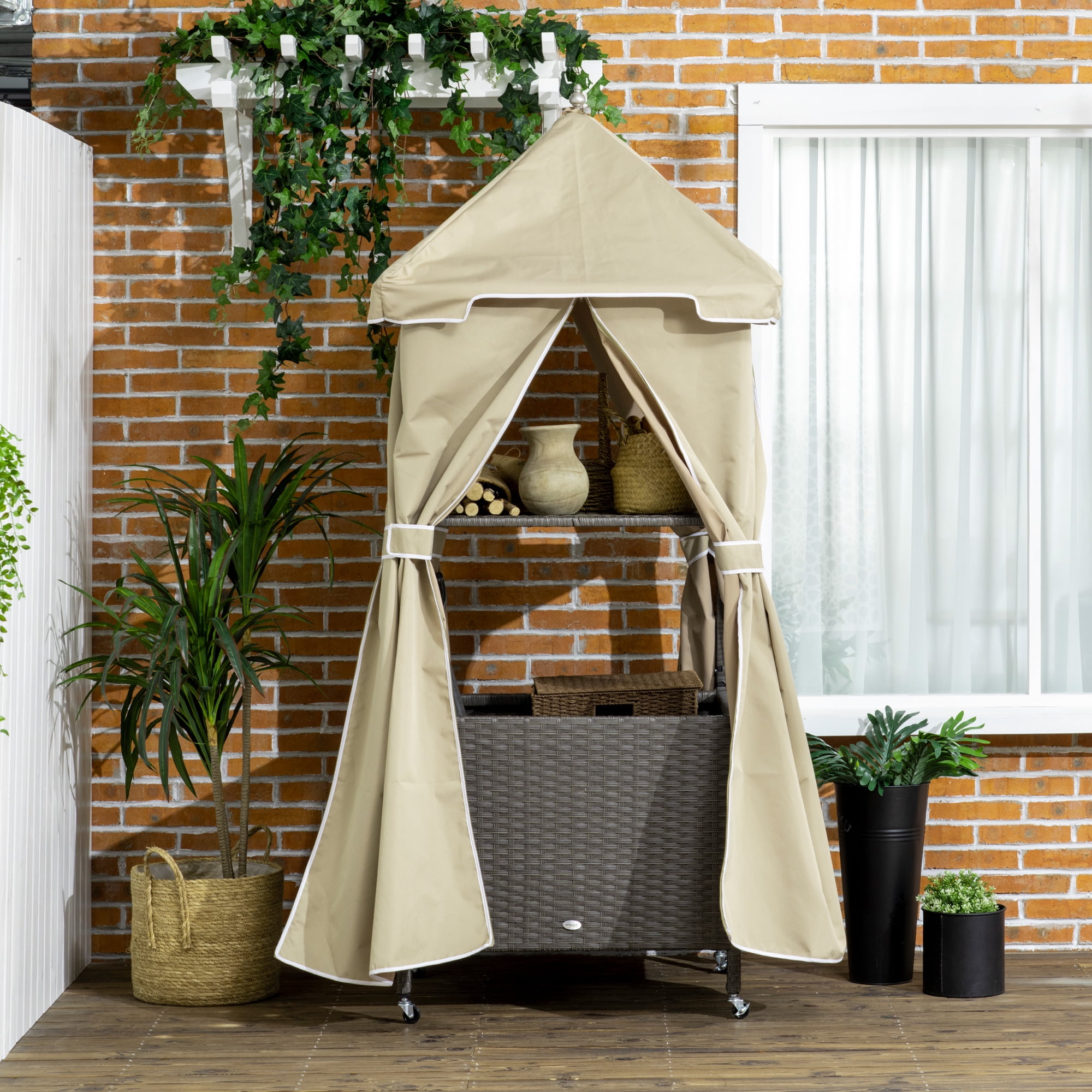 Outsunny Towel Rack with Canopy Cover for Pool, Outdoor Towel Valet ...