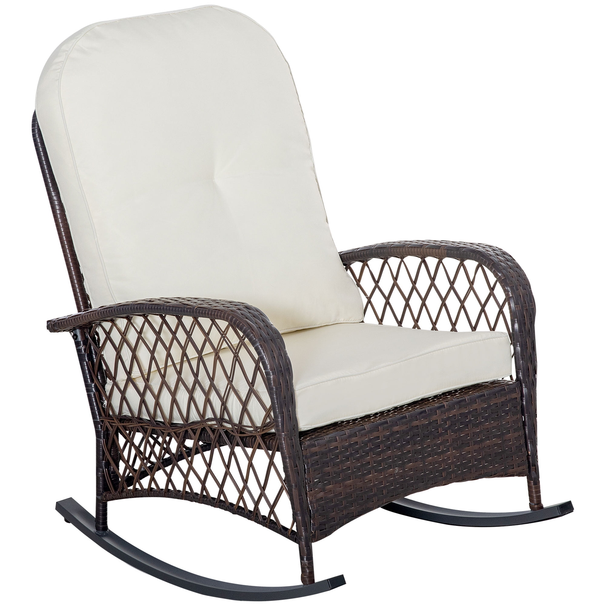 Outsunny Patio Rattan Rocker, Outdoor Wicker Chair with Wide Cushion ...