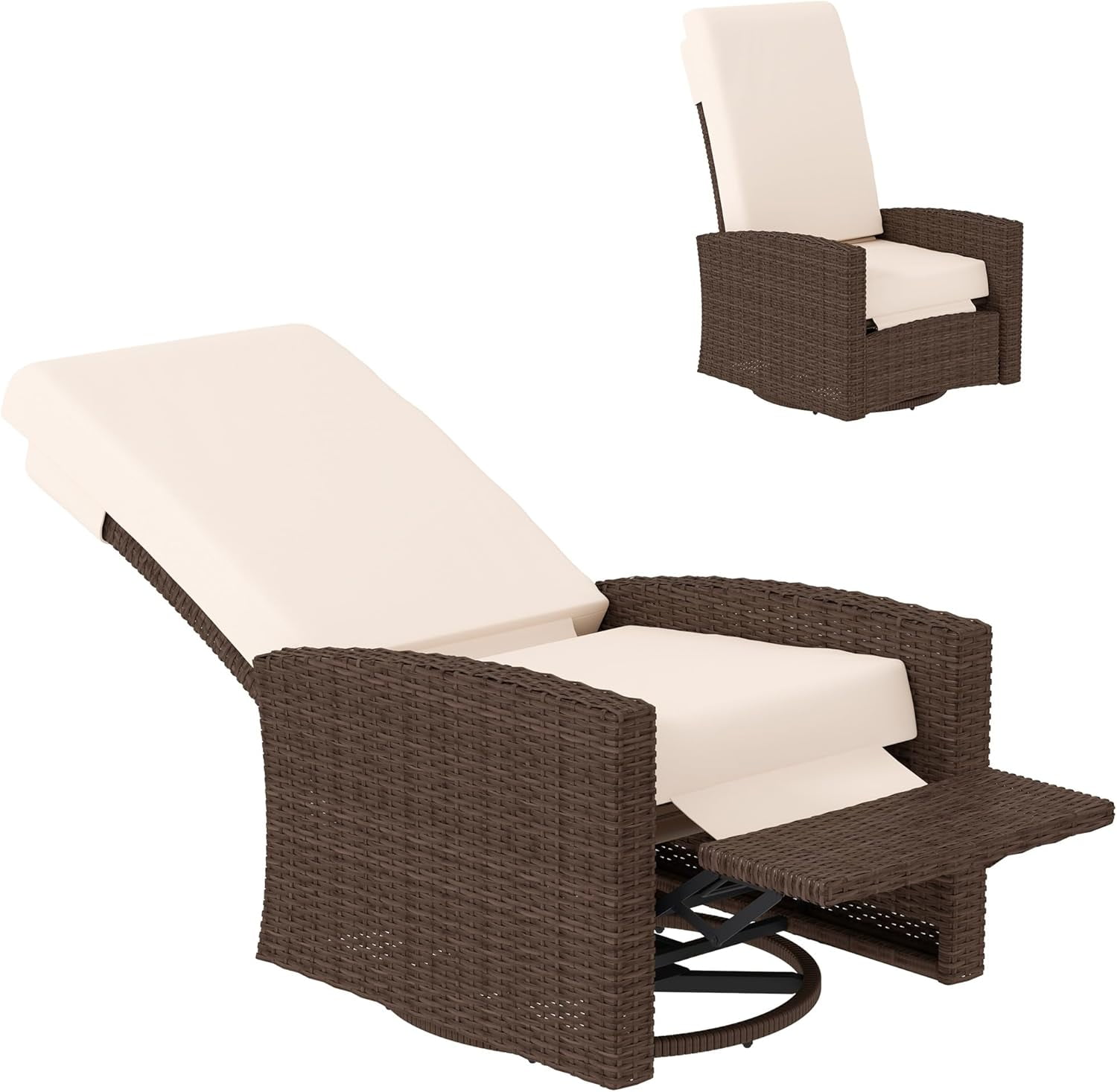 Outsunny Outdoor Wicker Swivel Recliner Chair, Reclining Backrest ...