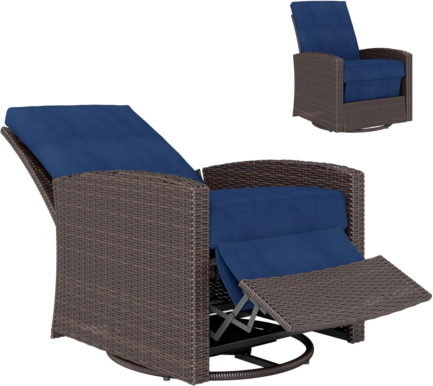 Outsunny Outdoor Wicker Swivel Recliner Chair, Reclining Backrest ...