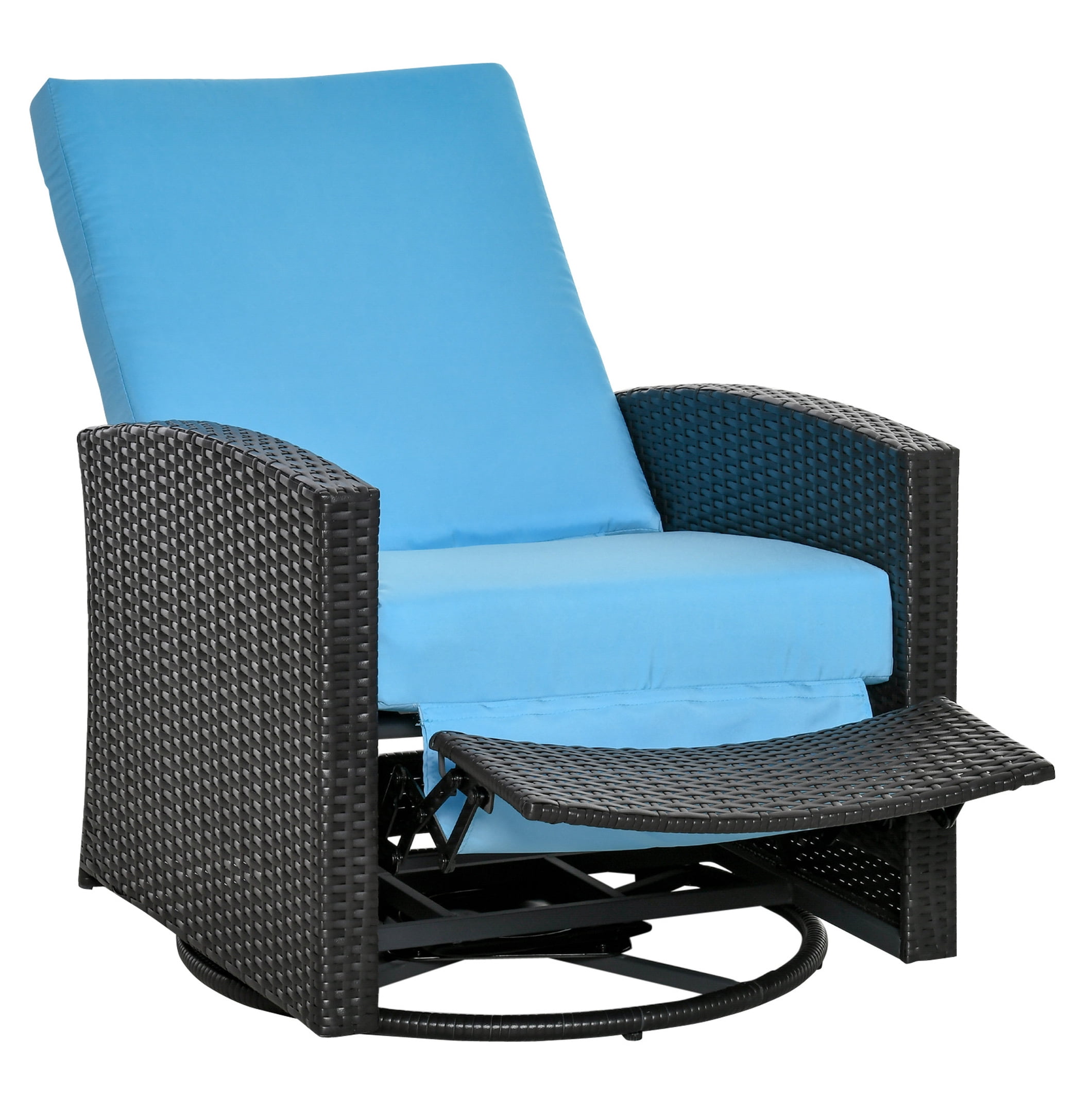 Outsunny Outdoor Wicker Swivel Recliner Chair, Reclining Backrest ...