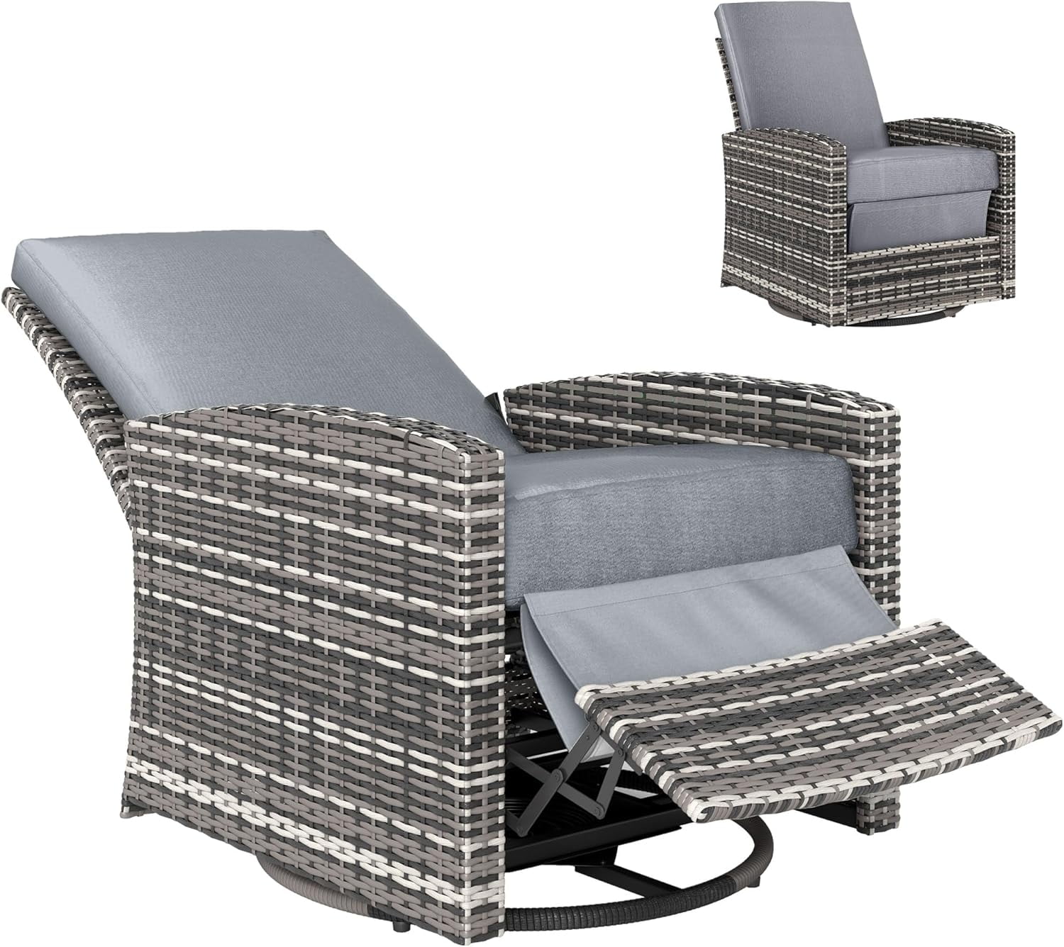 Outsunny Outdoor Wicker Swivel Recliner Chair, Reclining Backrest ...