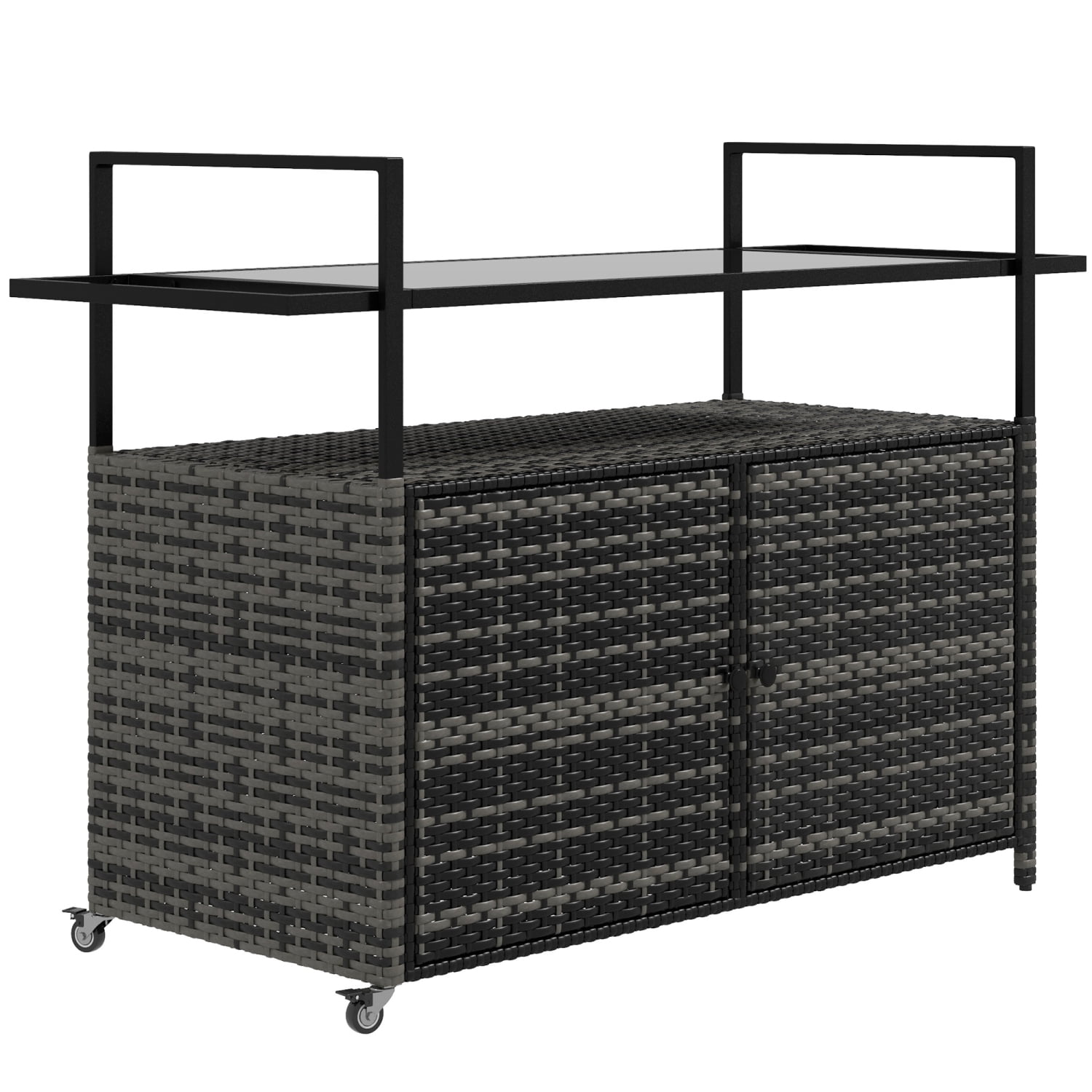 Outsunny PE Rattan Outdoor Bar Table Outdoor Kitchen Island with 2-Tier ...