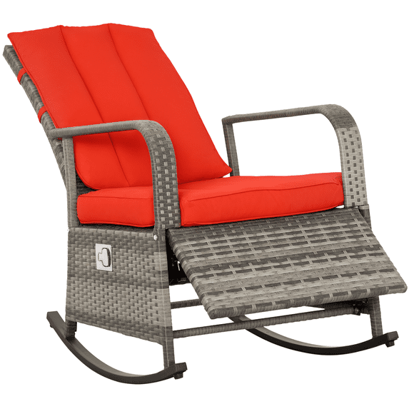 Outsunny PE Rattan Outdoor Rocking Recliner with Adjustable Footrest ...