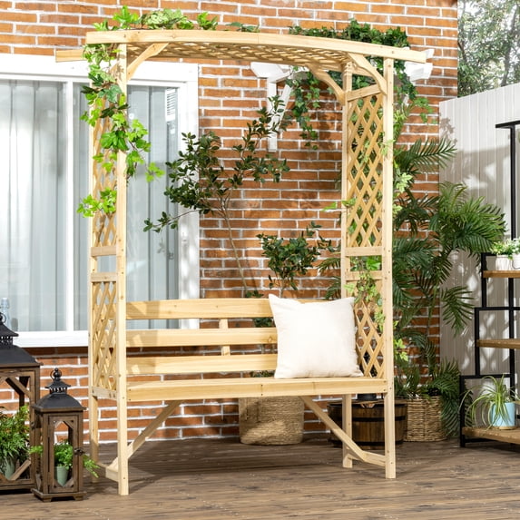 Outsunny, Patio Arbor Garden Bench, 63 W x 19.75 D x 78 H, Natural ...