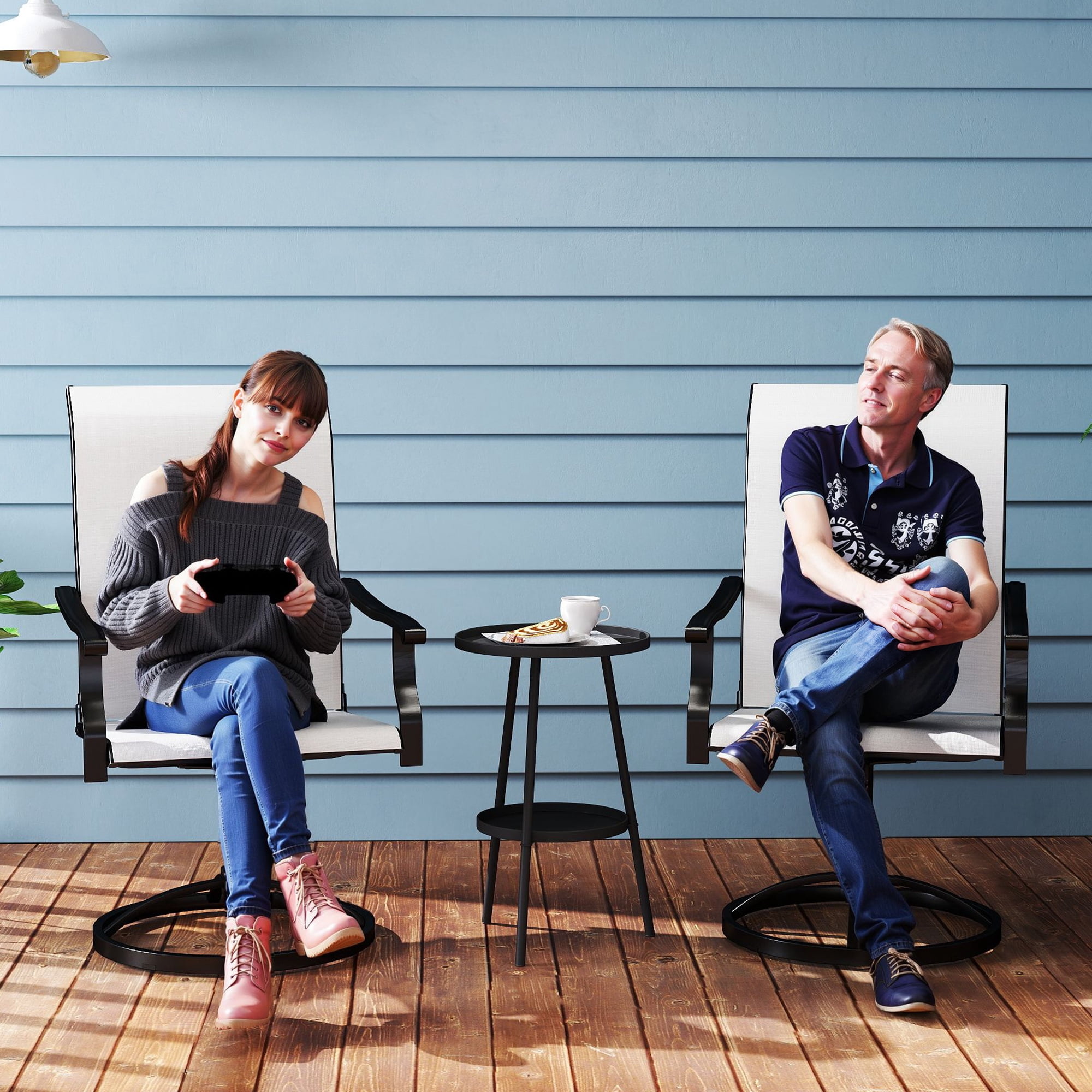 Outsunny Patio Swivel Chairs Set of 2, High Back Patio Dining Chairs ...