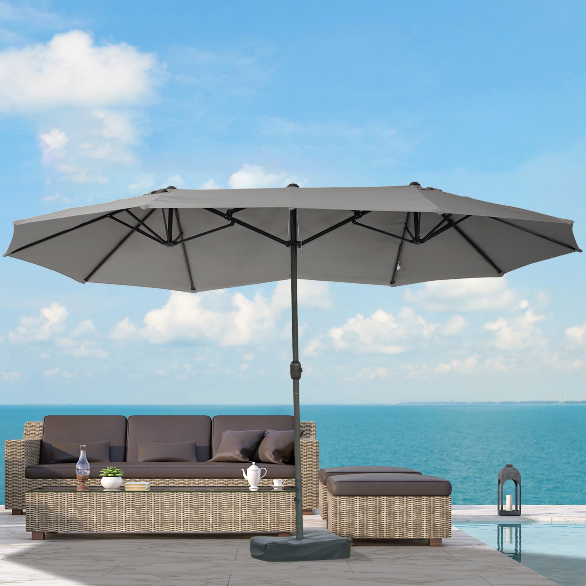 Outsunny 15' Steel Rectangular Patio Umbrella, Double Sided, Crank ...