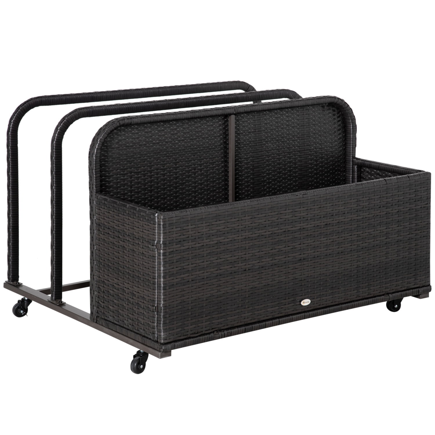 Outsunny Poolside Float Storage Basket with Rolling Wheels Brown ...