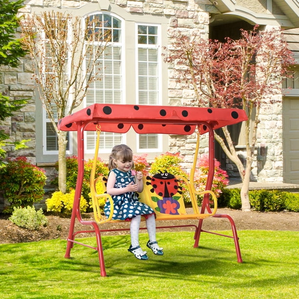 Outsunny Porch Swing for Kids with Adjustable Canopy to Block Sun at ...