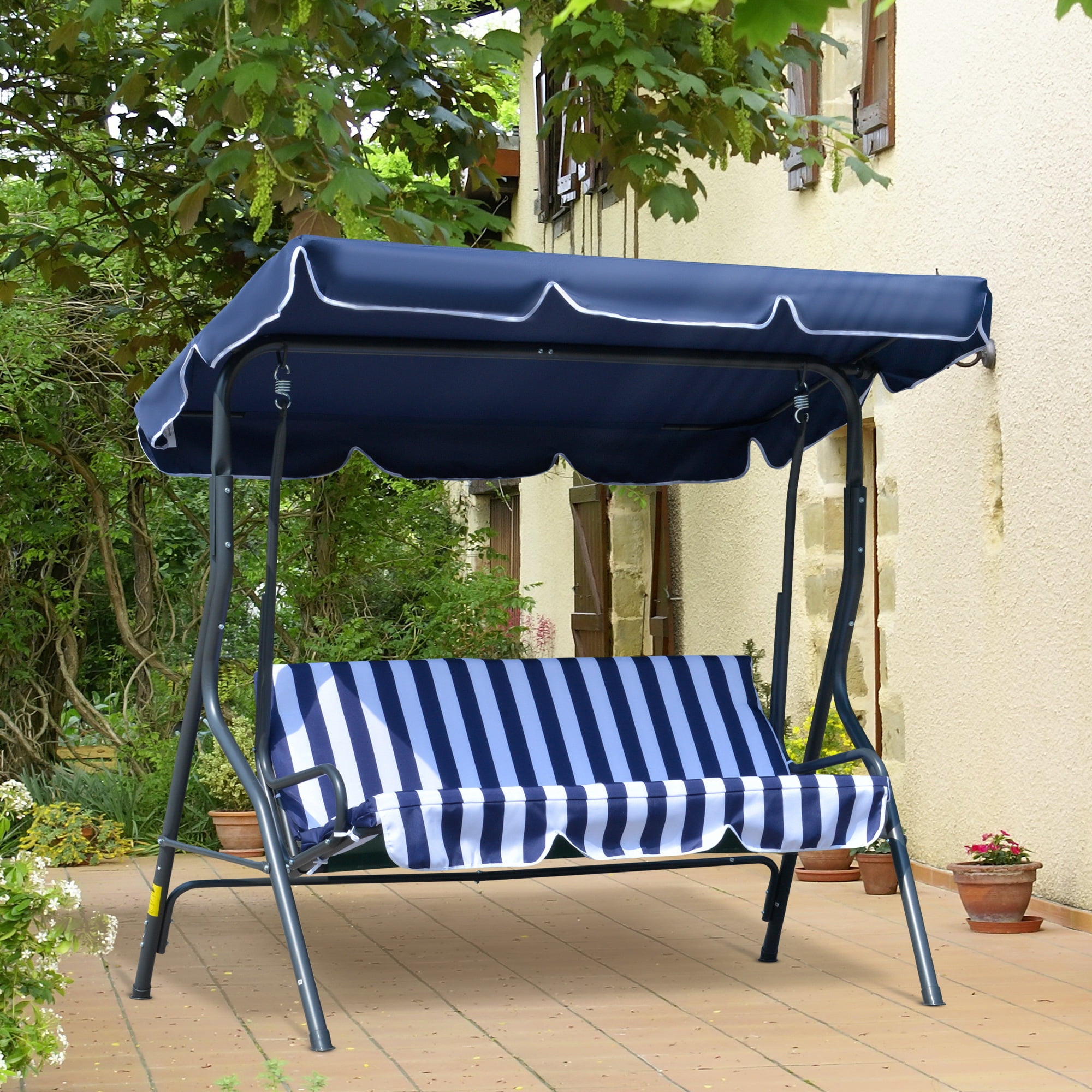 Outsunny 3-Person Garden Patio Swing Chair, Adult Outdoor Furniture ...