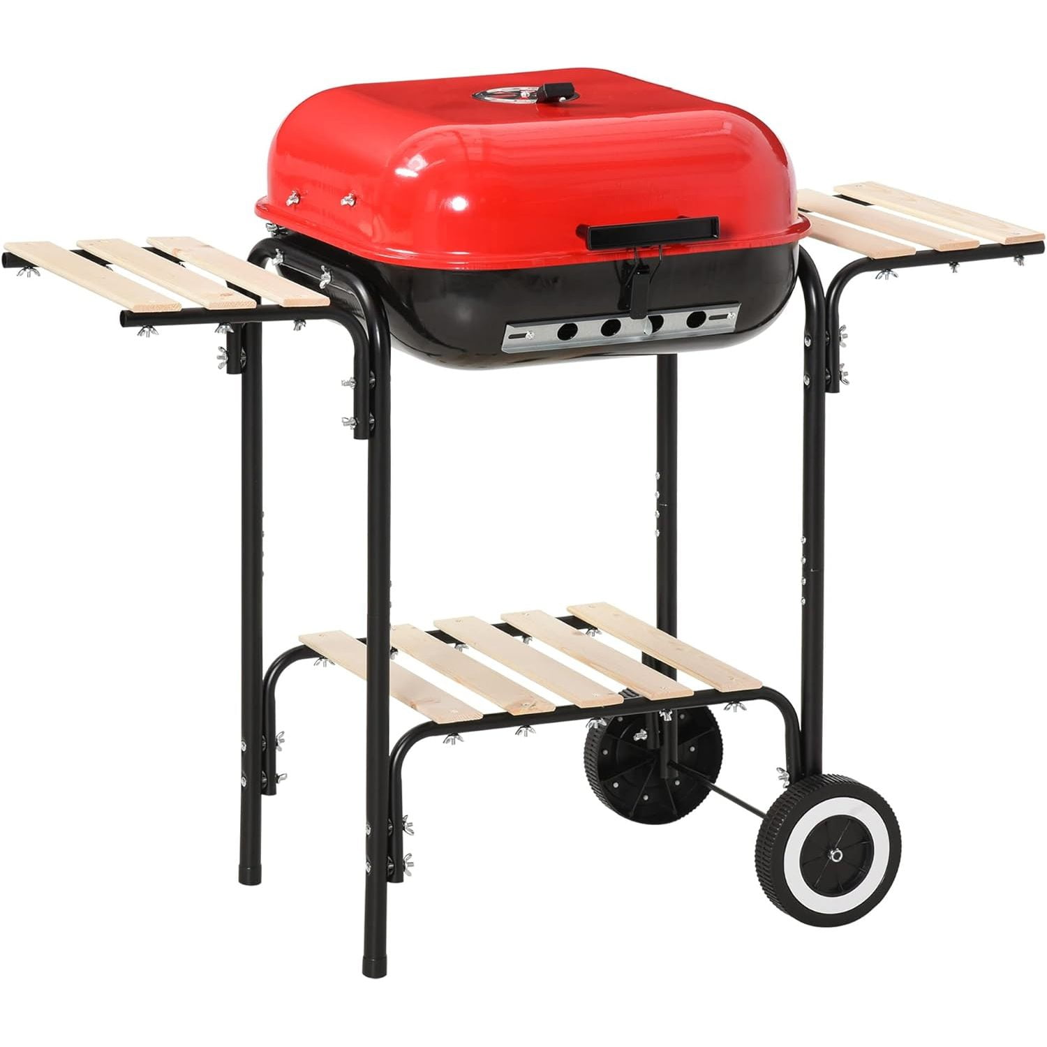 Outsunny Portable Charcoal Grill with Two Side Shelf and Bottom Shelf ...
