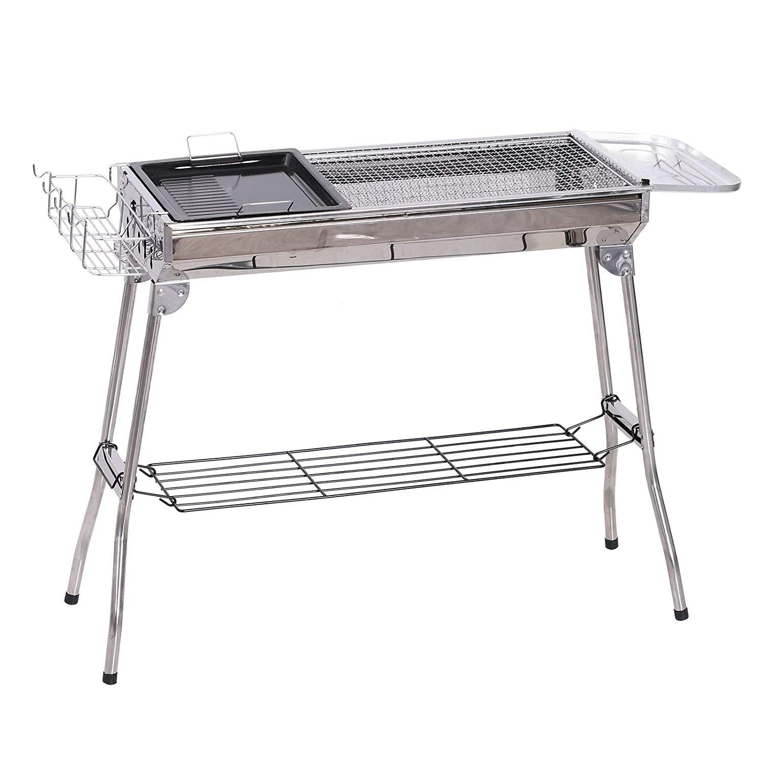Outsunny Portable Folding Charcoal BBQ Grill Stainless Steel Camp Picnic Cooker with a Large Non ...
