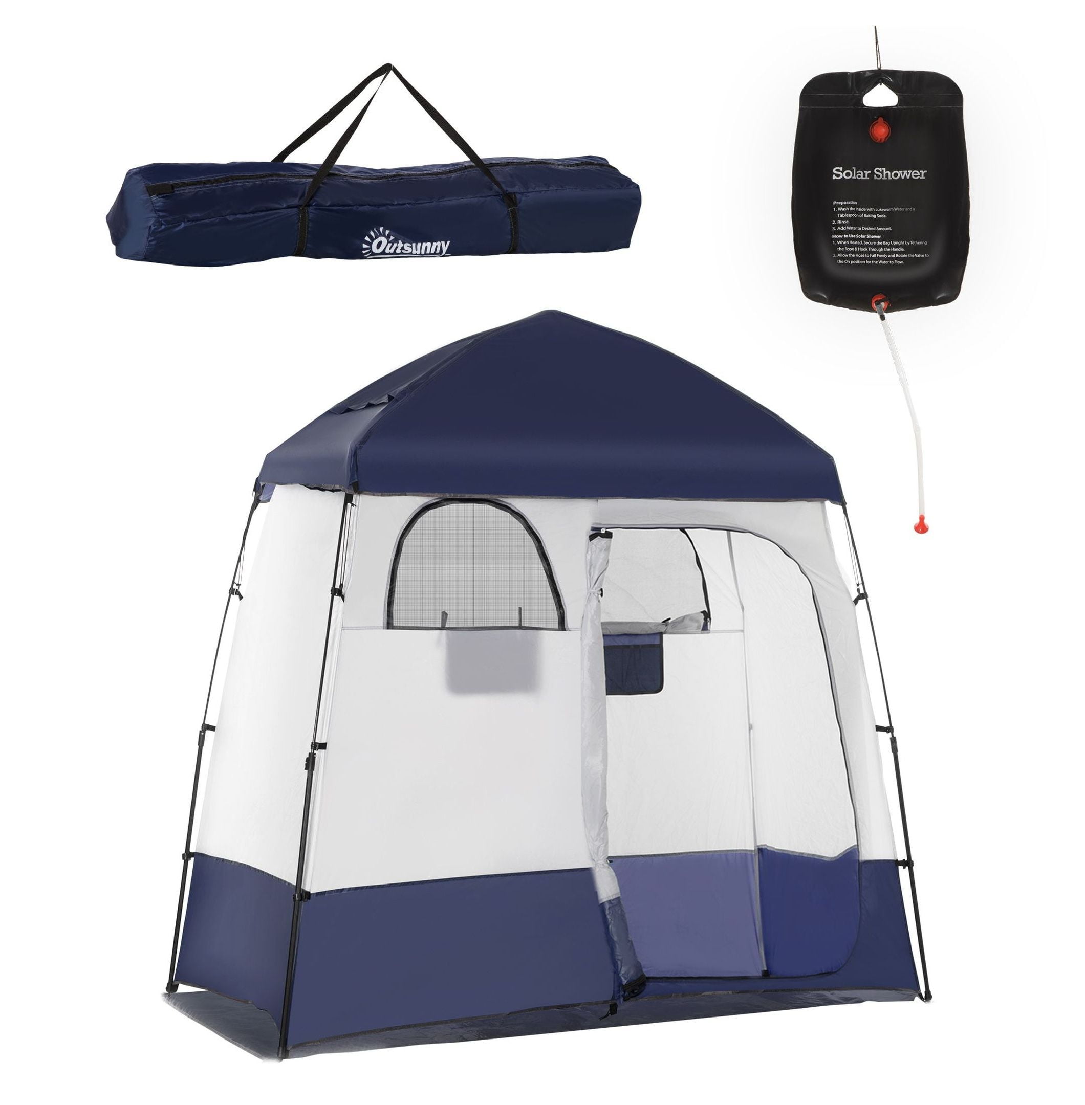 Outsunny Portable Shower Tent, 2-Room Privacy Tent with Shower Bag ...