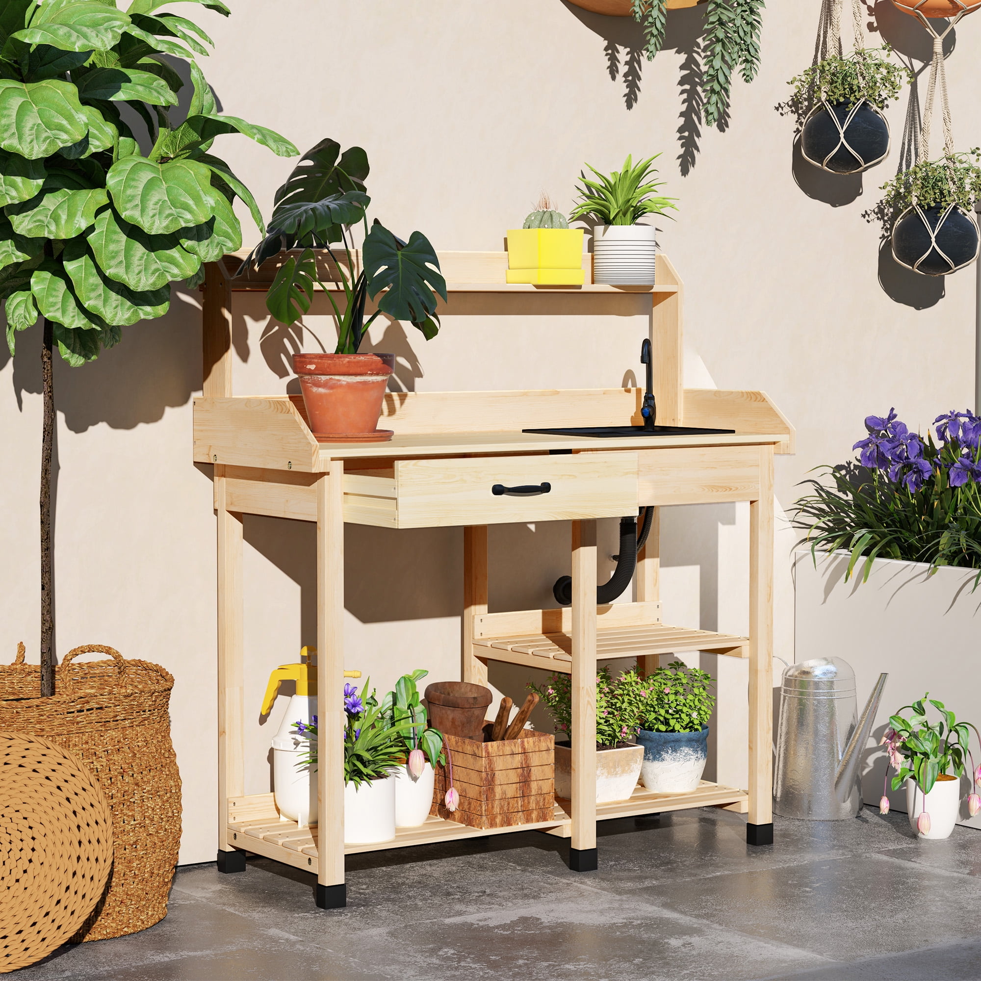 Work Bench Portable Potting Bench Outsunny Folding Potting Bench Table ...