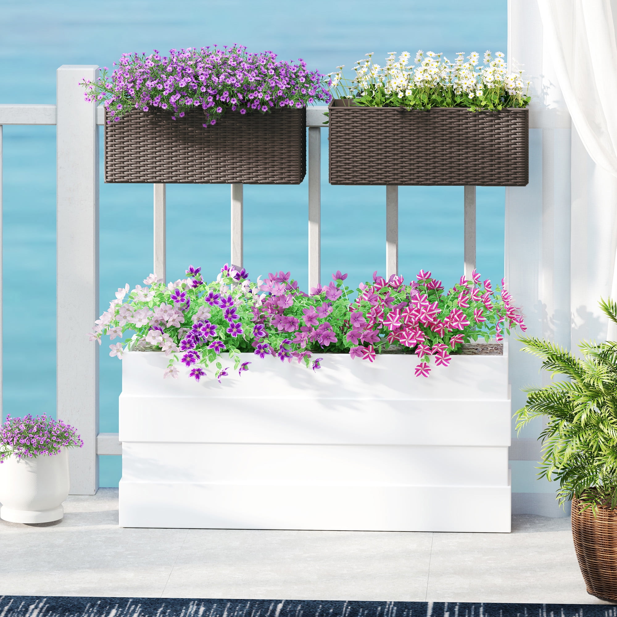Outsunny Railing Planter Box (2 Pack, 20 Inch), Hanging Flower Pots ...