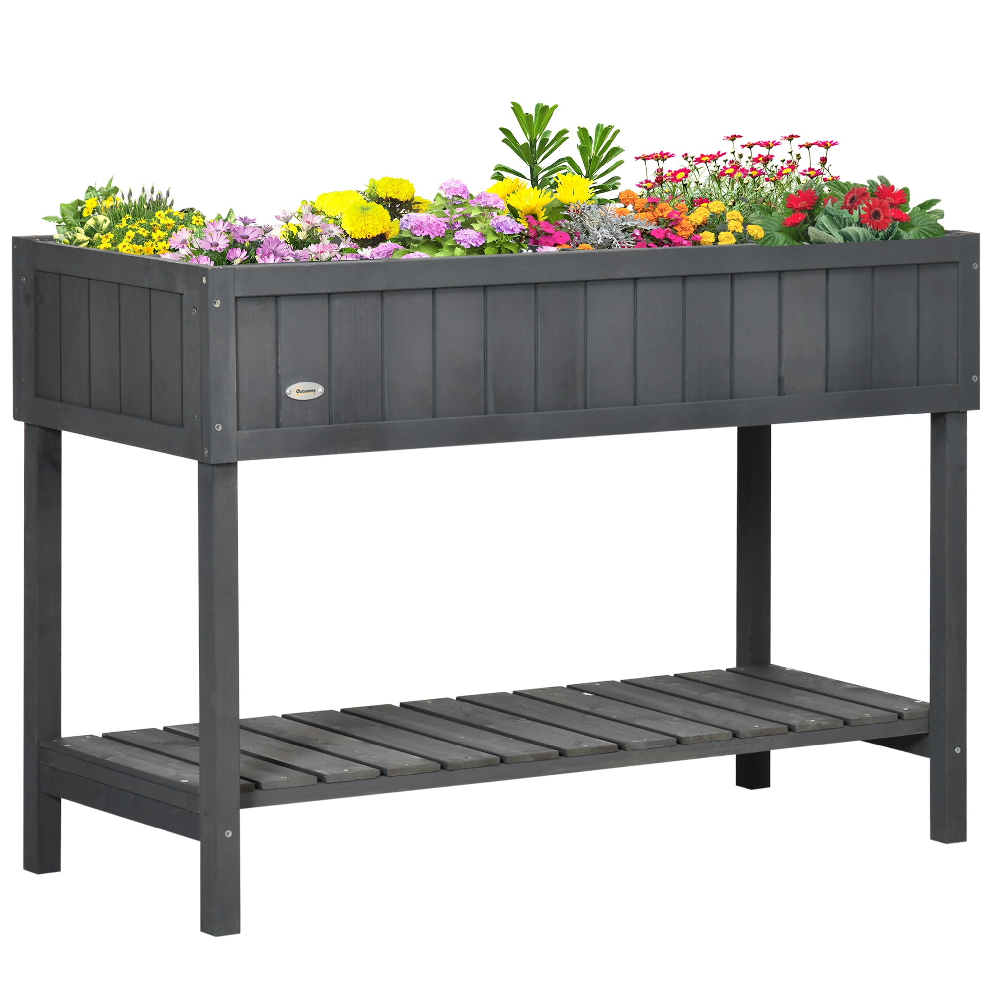 Outsunny Raised Wooden Garden Bed Grid Planter Stand with 8 Slots ...