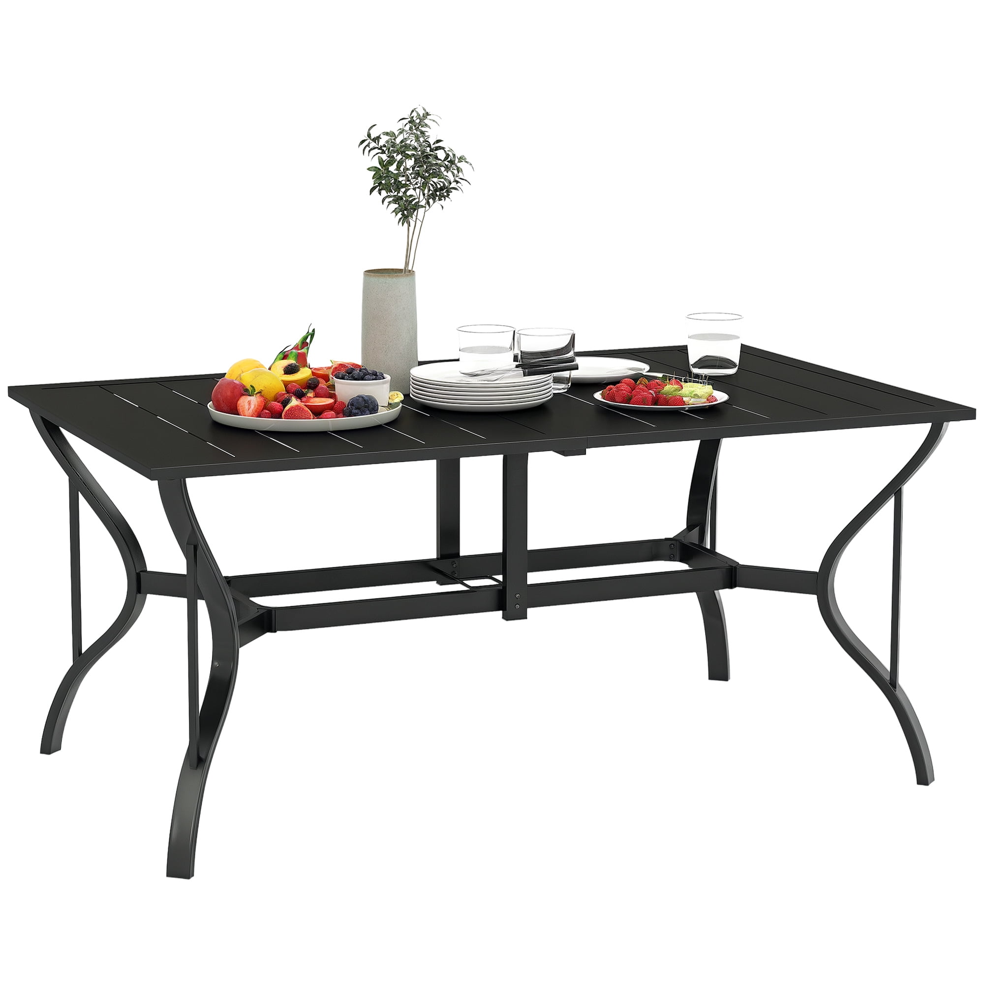 Outsunny Rectangle Outdoor Dining Table for 6 People, Steel Rectangular ...