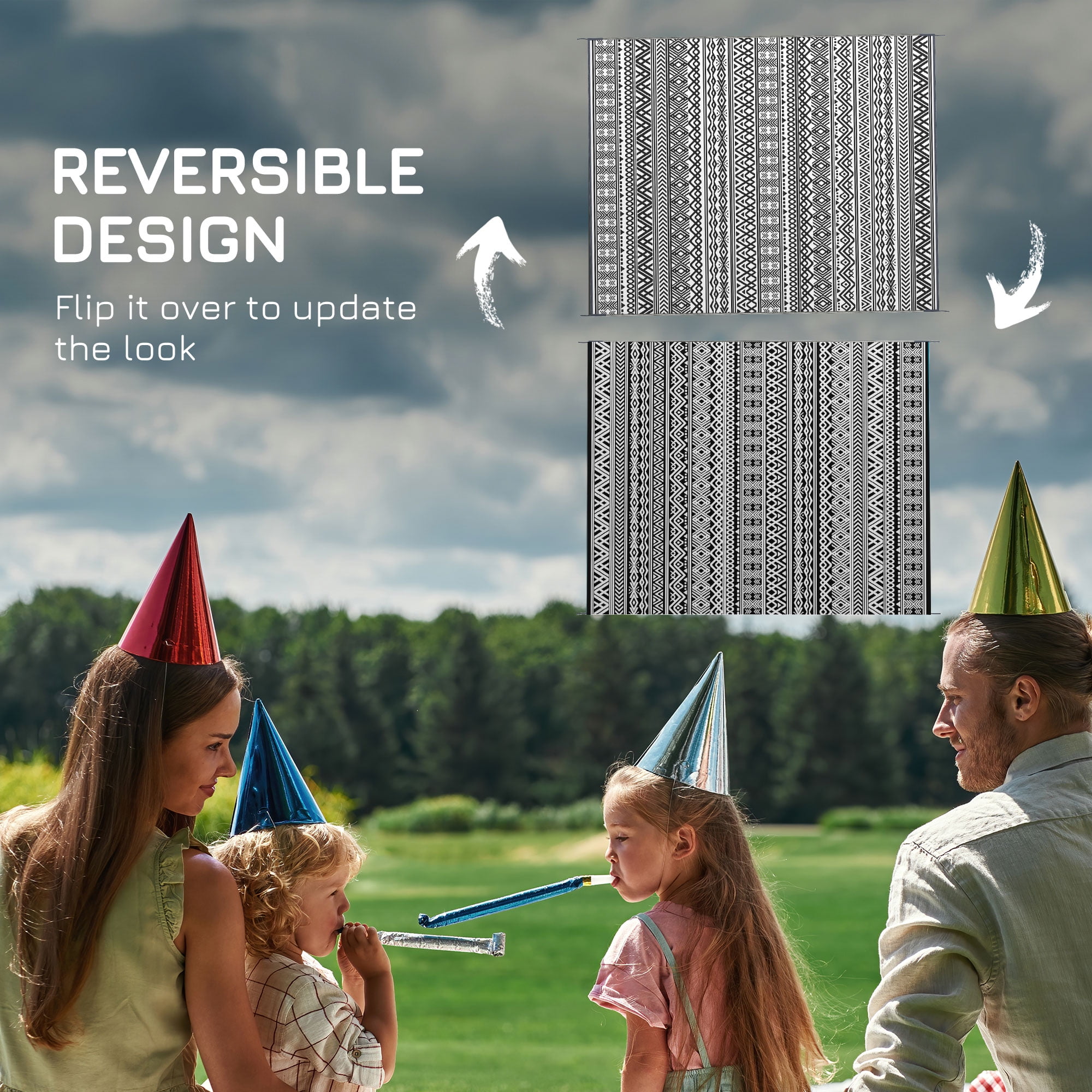 Outsunny Reversible Outdoor Rug, 8' x 10' Waterproof Plastic Straw ...