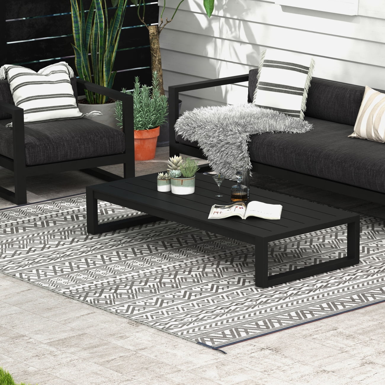 Outsunny Reversible Outdoor Rug, 8' x 10' Outdoor Patio Rug Waterproof ...