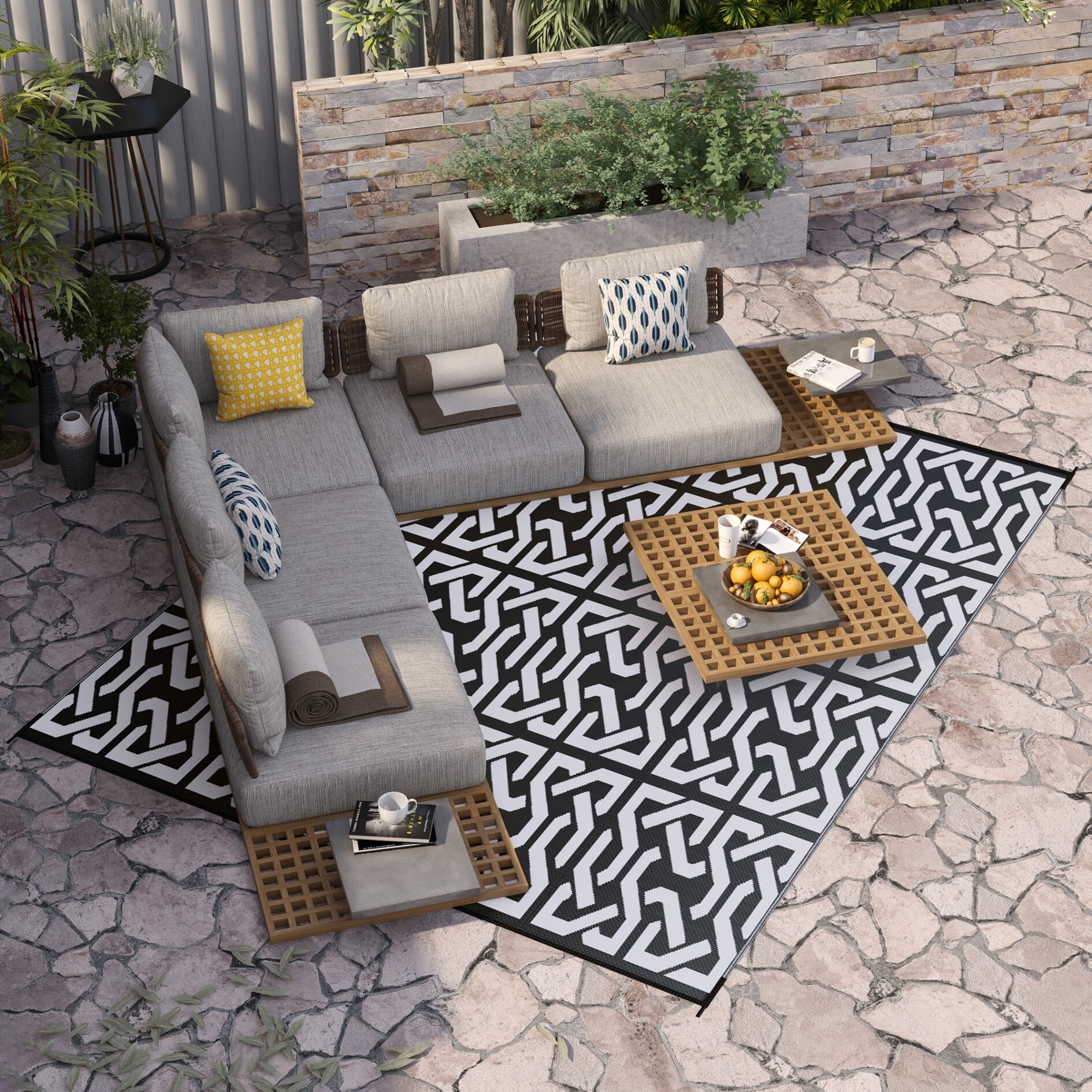 Outsunny Reversible Outdoor Rug, 8' x 10' Outdoor Patio Rug Waterproof ...