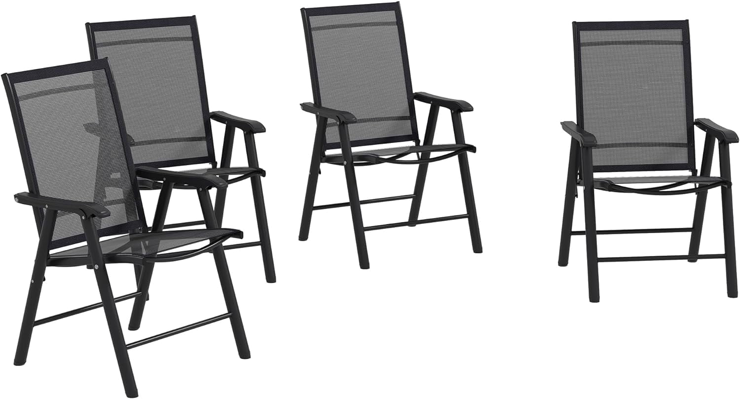 Outsunny Set of 4 Patio Folding Chairs, Stackable Outdoor Sling Patio ...