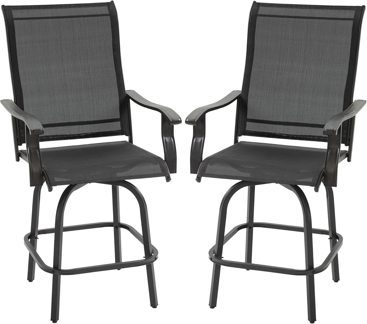 Outsunny Set of 2 Outdoor Swivel Bar Stools with Armrests, Bar Height ...
