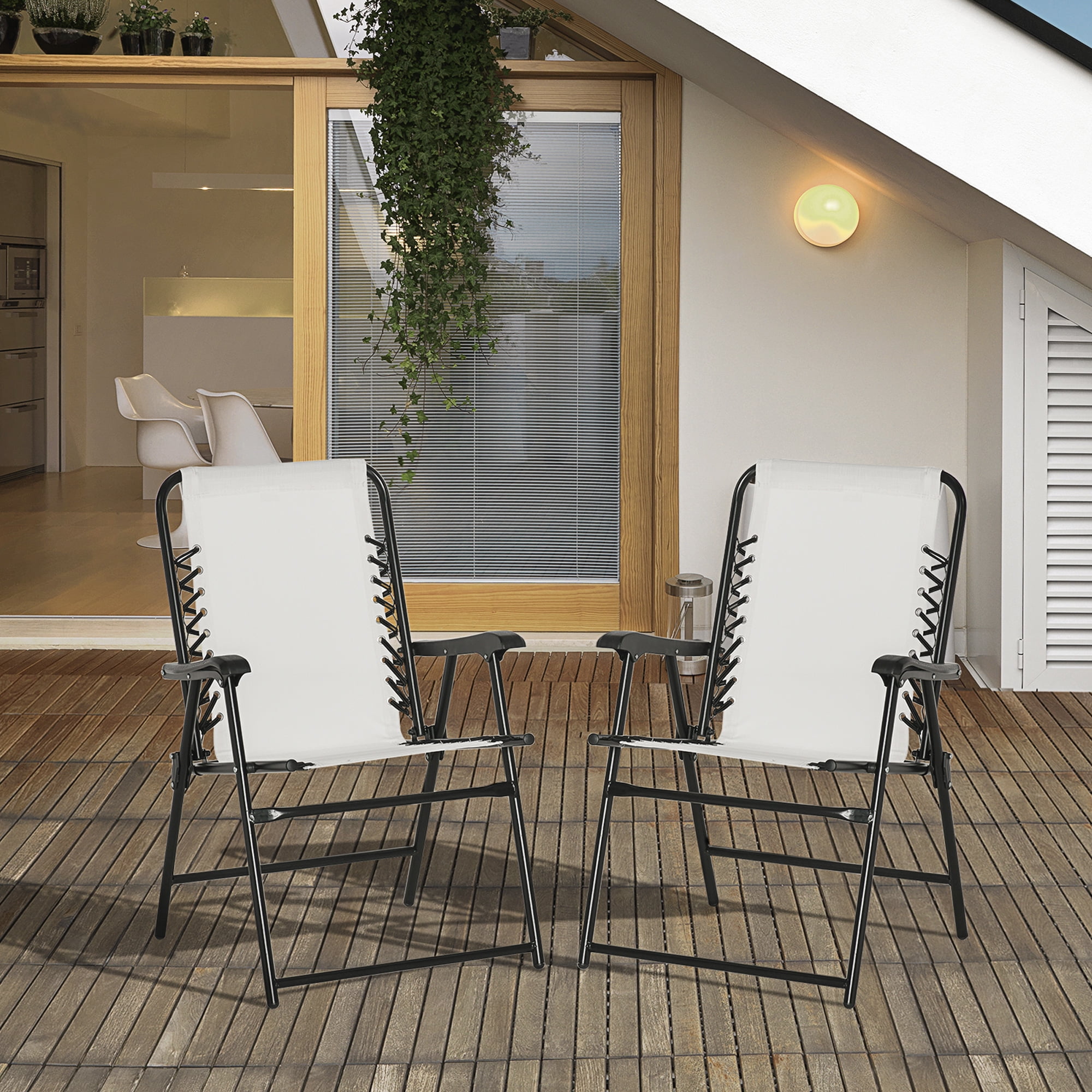 Outsunny Set of 2 Patio Folding Chairs, Outdoor Bungee Sling Chairs ...