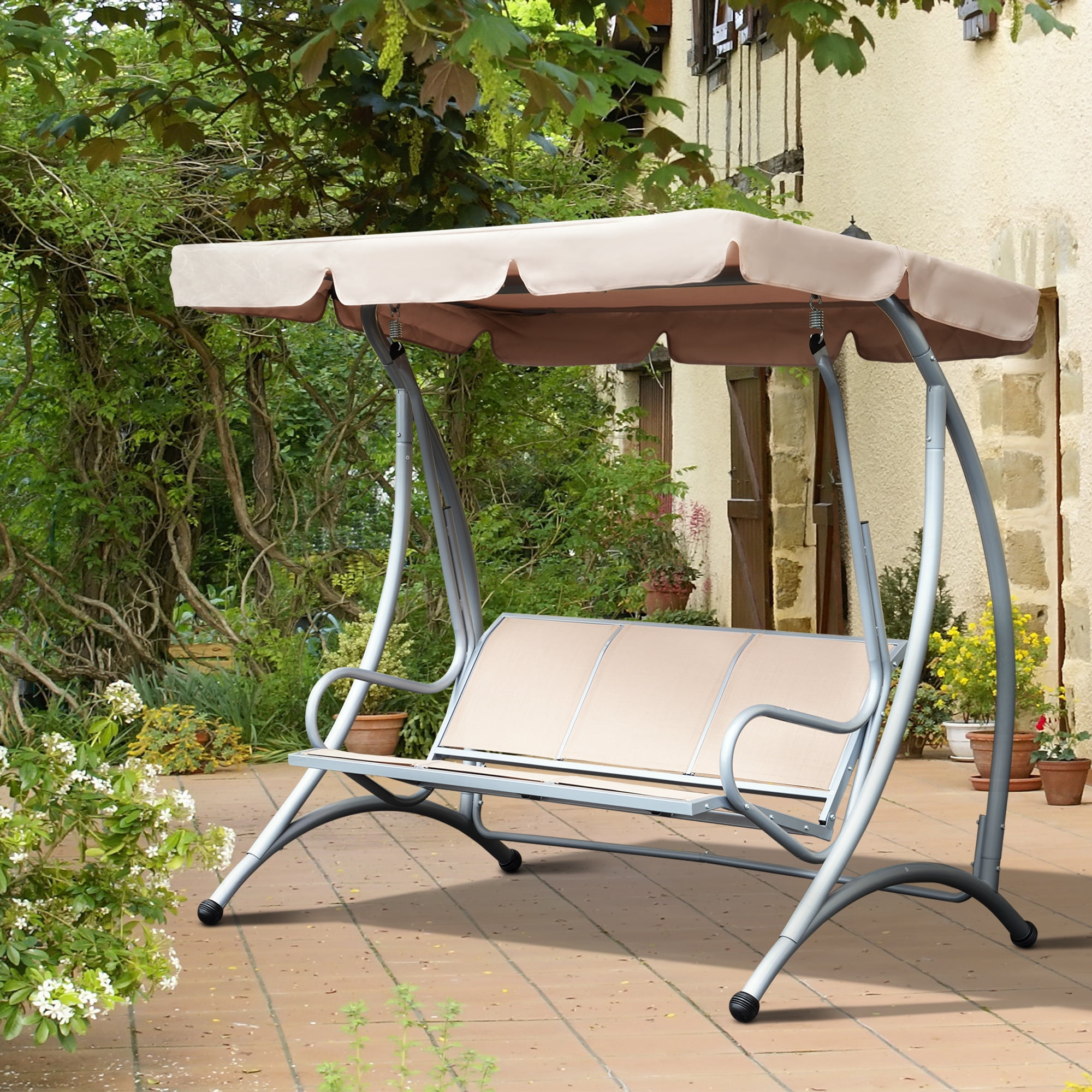 Outsunny, Outdoor Patio Swing, Model 84A-053, 3-Person Steel Frame ...