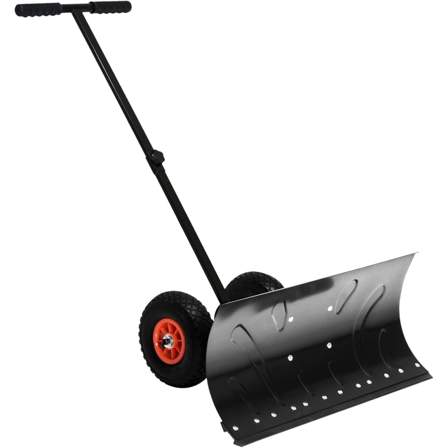 Outsunny Snow Shovel with Wheels, Heavy-Duty Metal Snow Pusher ...