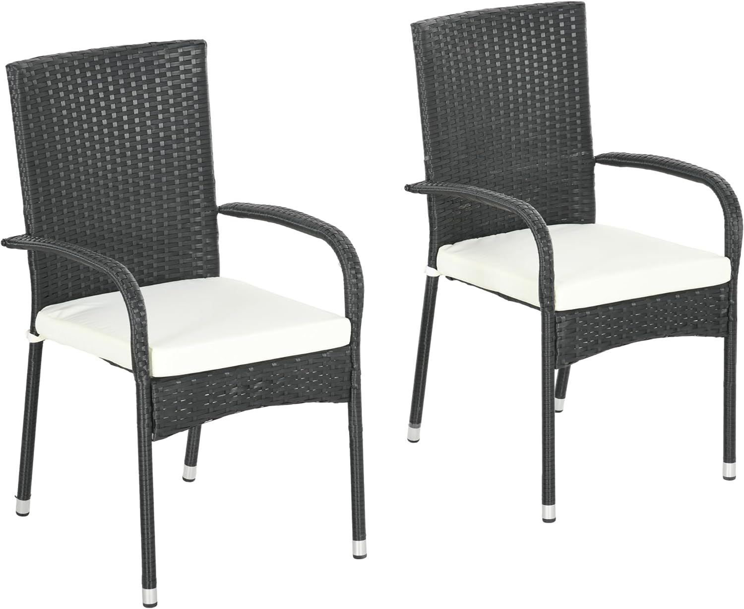 Outsunny Stackable PE Rattan Outdoor Dining Chairs with Cushions, Set ...