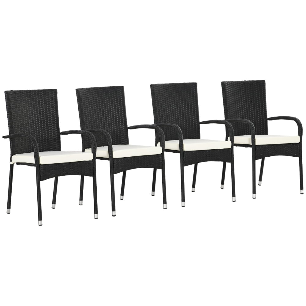 Outsunny Stackable PE Rattan Outdoor Dining Chairs with Cushions Set of ...