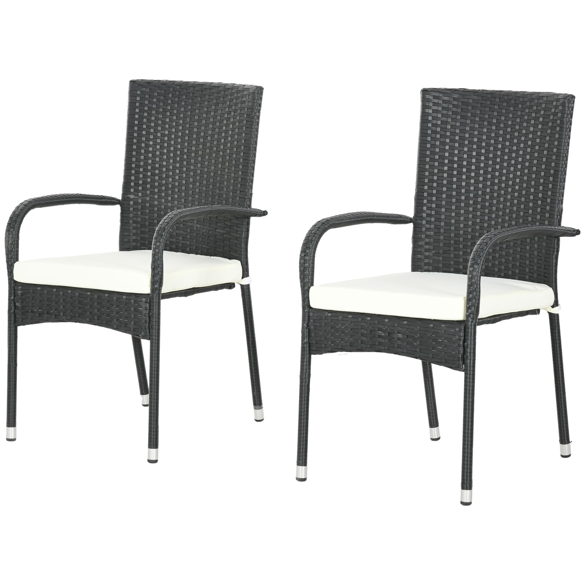 Outsunny Stackable Rattan Outdoor Dining Chair with Cushions Cream ...