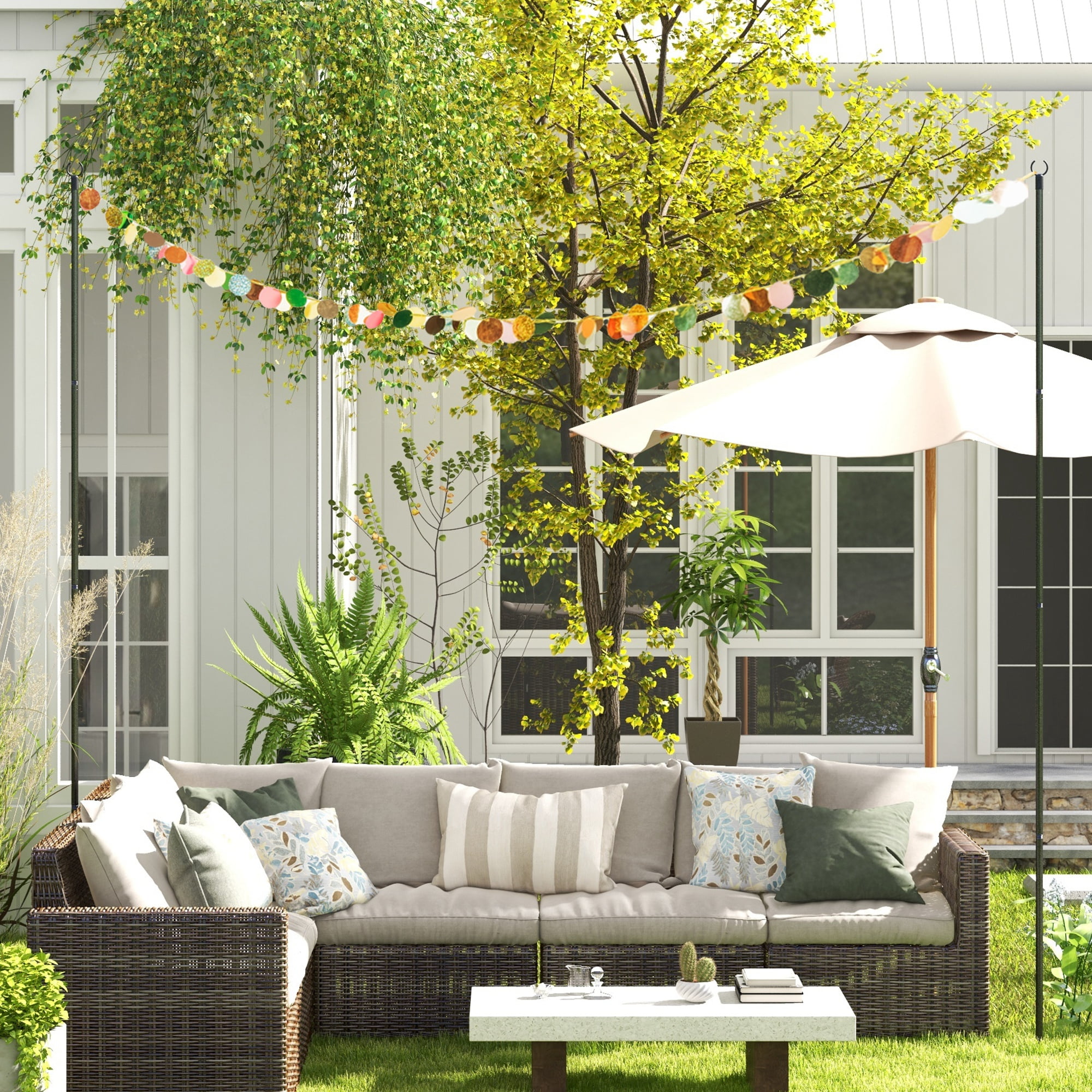 Outsunny Outdoor Metal Deck Backyard Hanging Patio Tall String Light ...