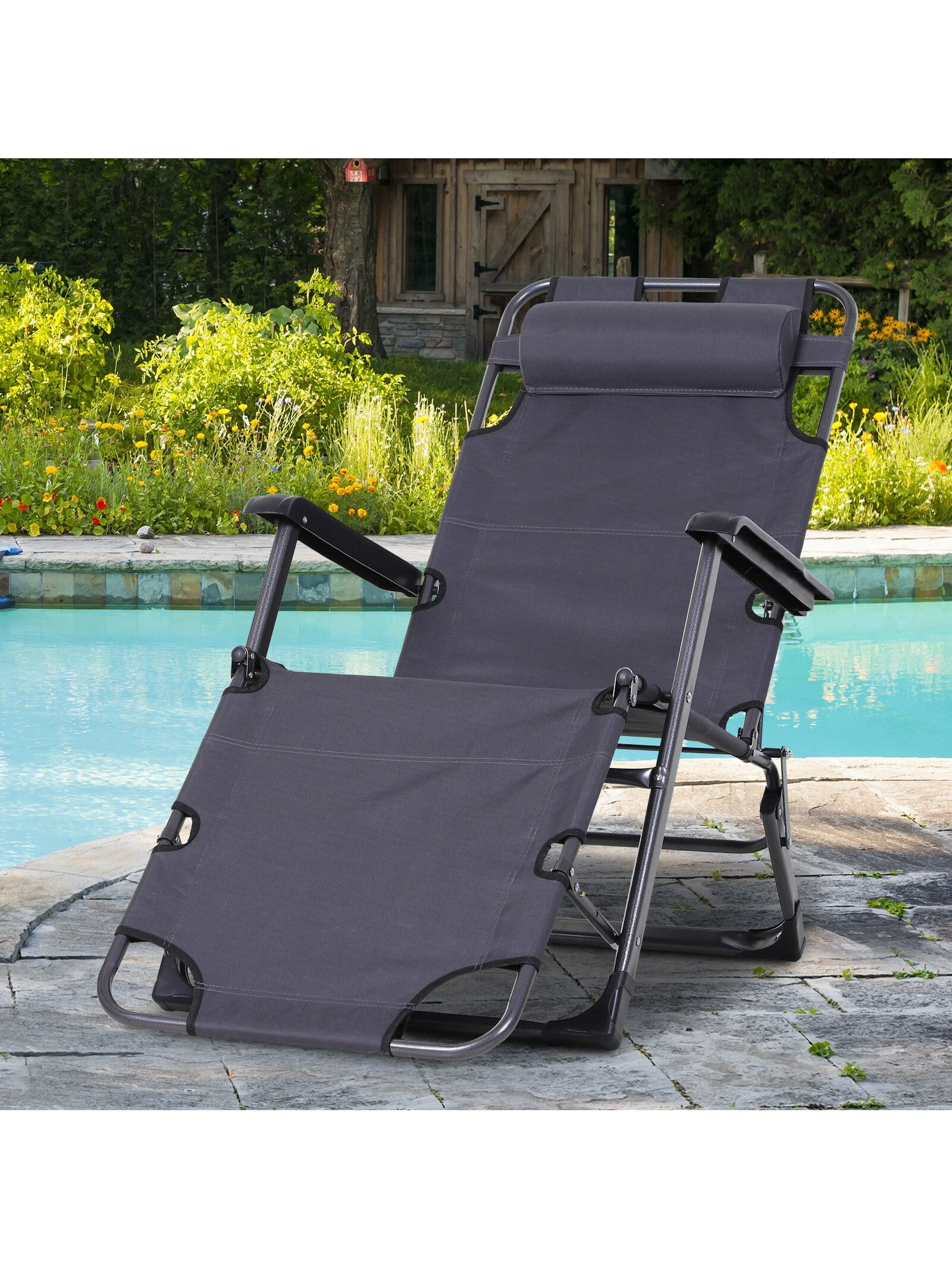 Outsunny Tanning Chair, 2-in-1 Beach Lounge Chair & Camping Chair w ...