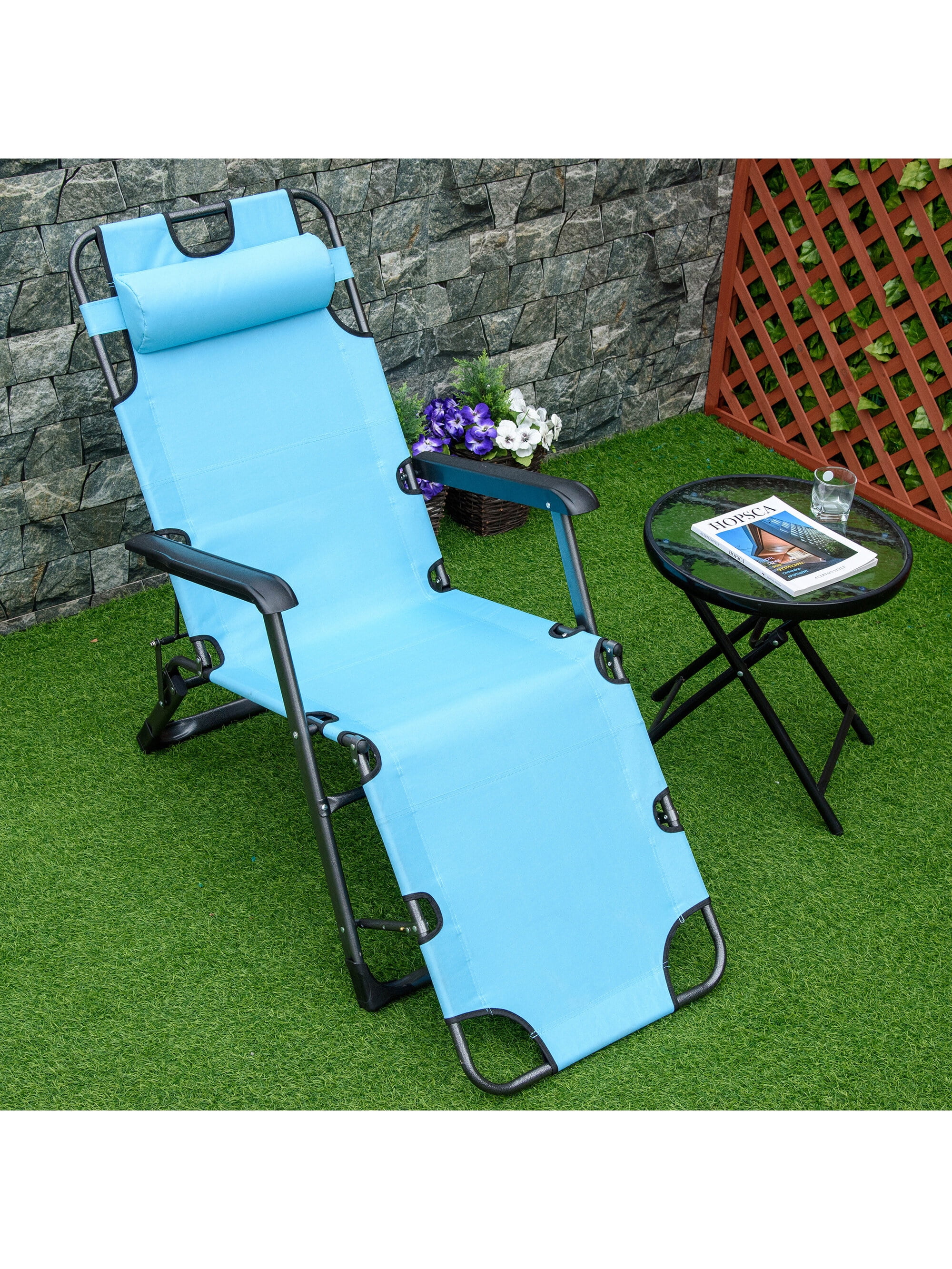 Outsunny Tanning Chair, 2-in-1 Beach Lounge Chair & Camping Chair w ...