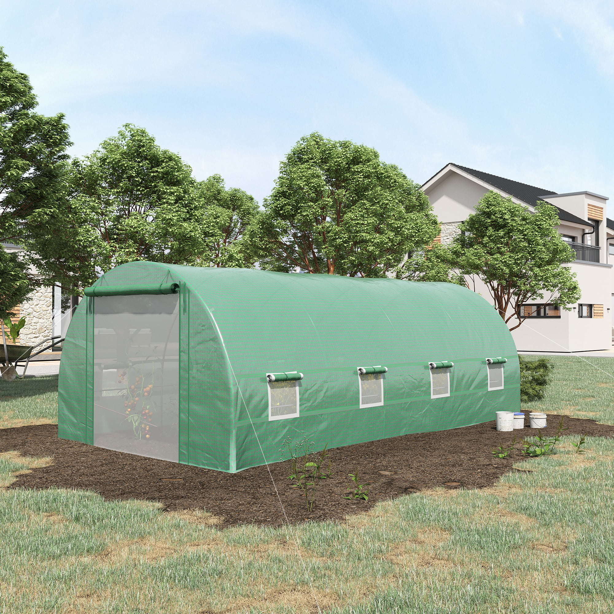 Outsunny Outdoor Large Patio Walk-In Tunnel Greenhouse with 8 Windows ...