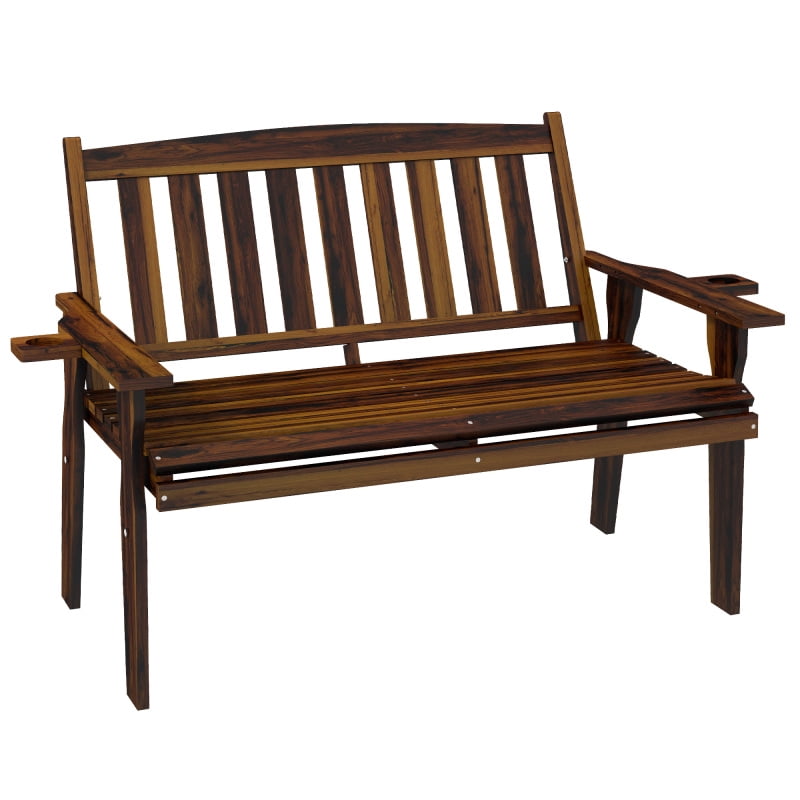 Outsunny Wood Outdoor Bench, 2-Person Garden Bench with Cupholder ...