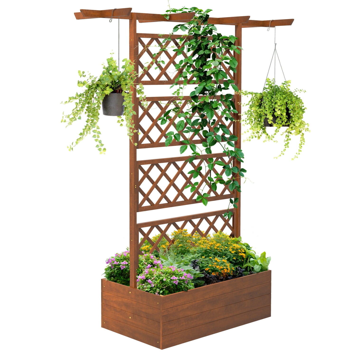 Outsunny Wood Planter with Trellis Raised Garden Bed Privacy Screen ...