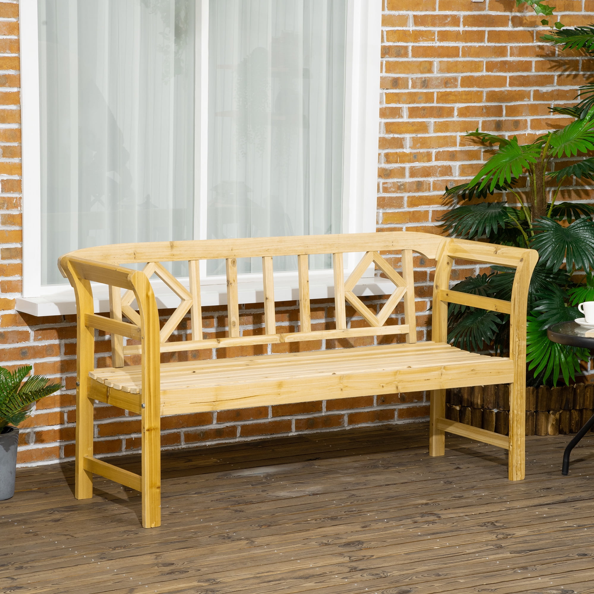 Outsunny Rustic Wooden Bench, Three-Seater, Weatherproof Outdoor ...