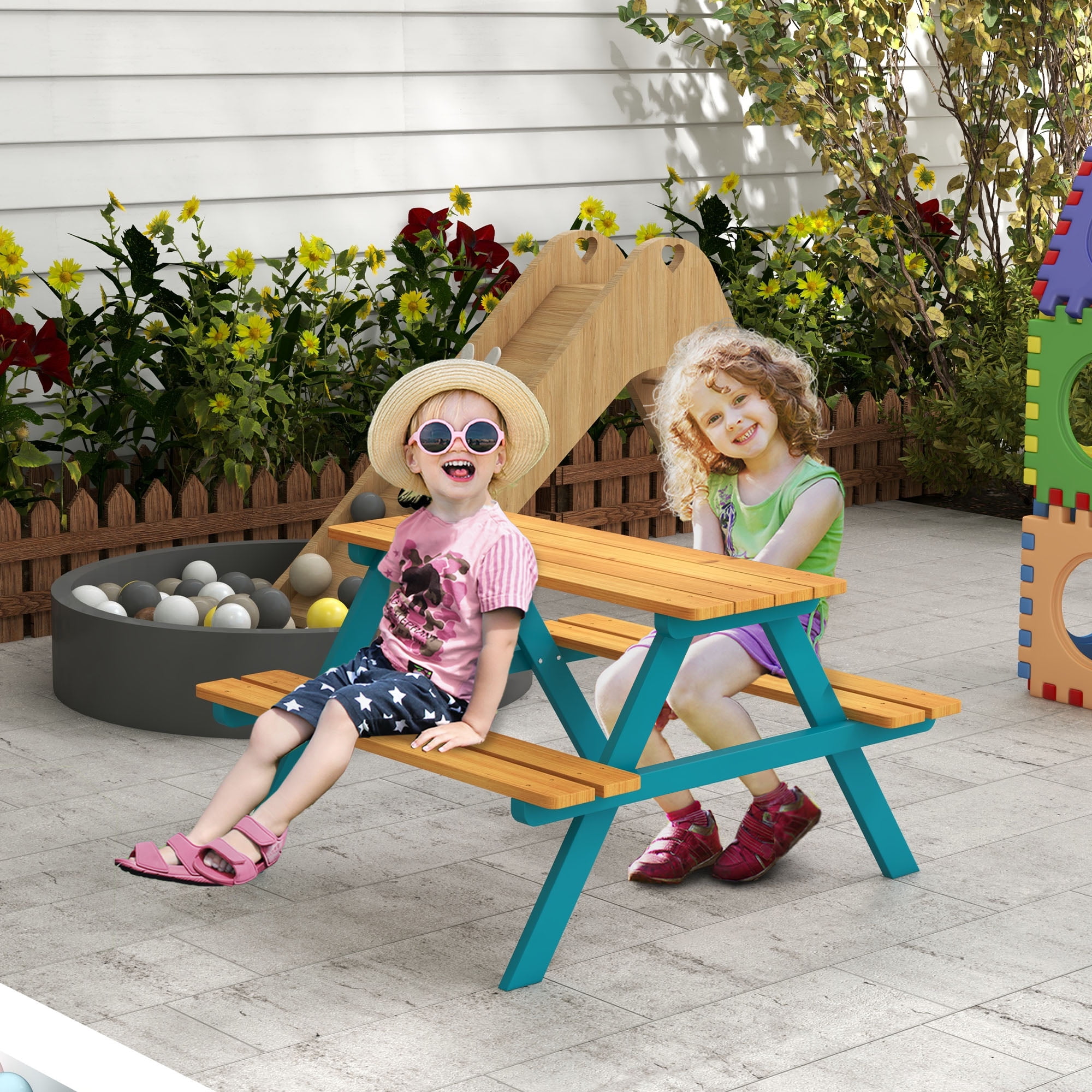 Outsunny Toddler Outdoor Children's Play Table Set for Kids Ages 3-8 ...